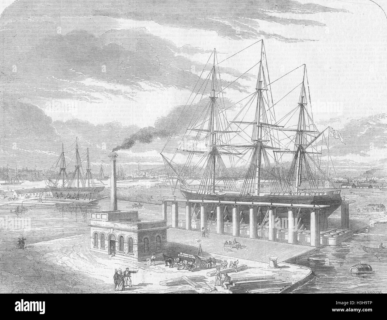 LONDON Graving-Docks, Victoria Docks, Blackwall 1859. Illustrated Times ...