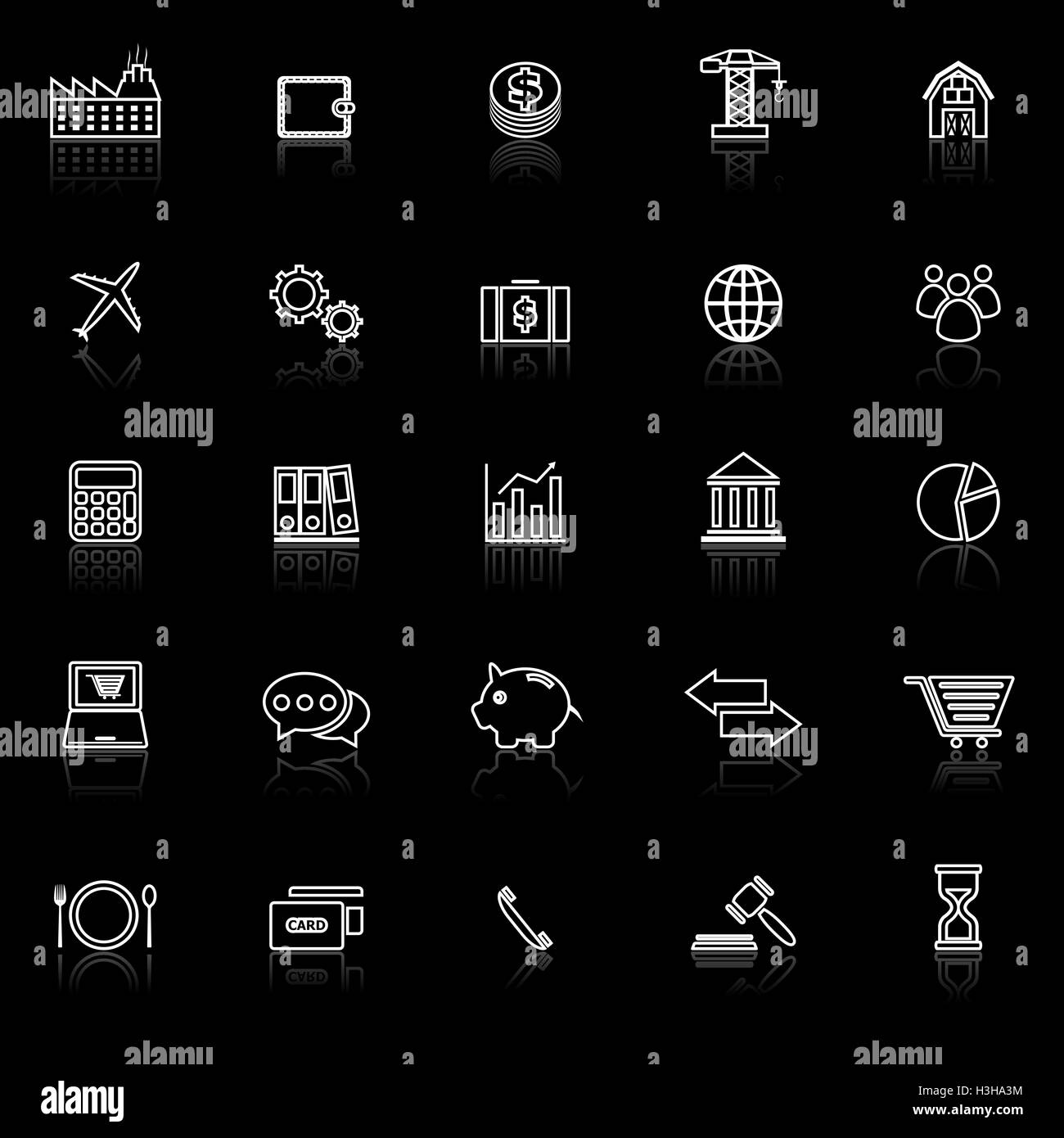 Economy line icons with reflect on black background, stock vector Stock ...