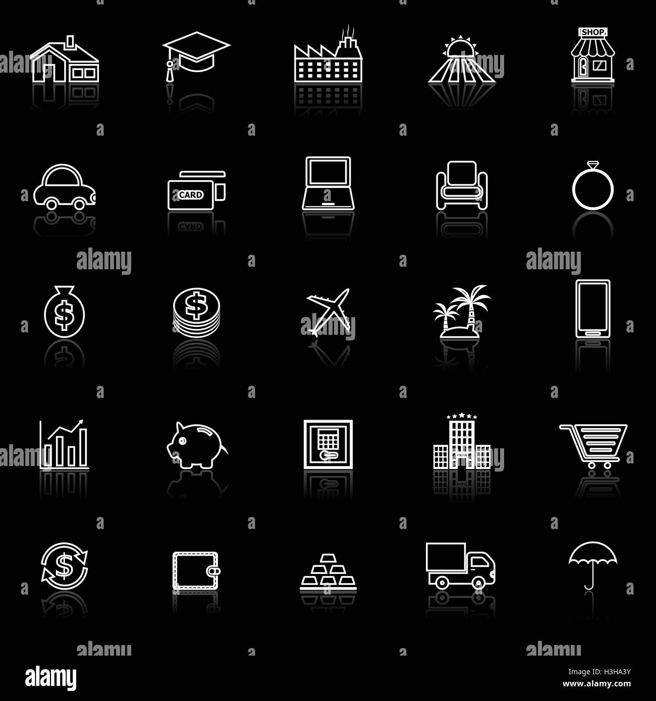 Loan line icons with reflect on black background, stock vector Stock ...
