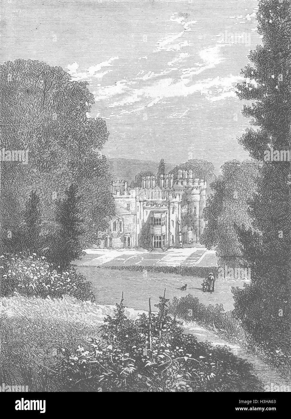 WALES Hawarden Park View from castle mound 1880. The Graphic Stock ...