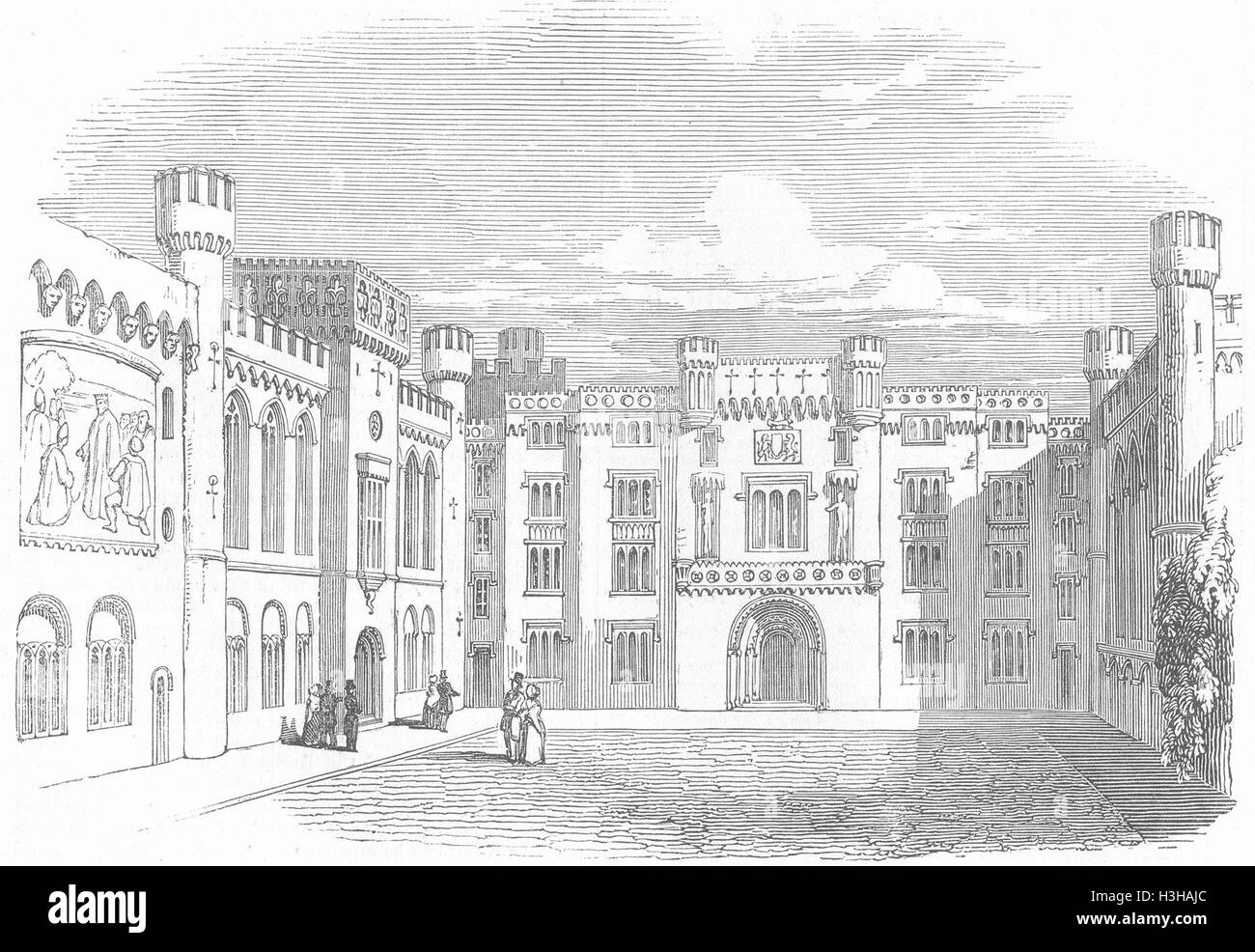 SUSSEX Arundel Castle-The Quadrangle 1845. Illustrated London News ...