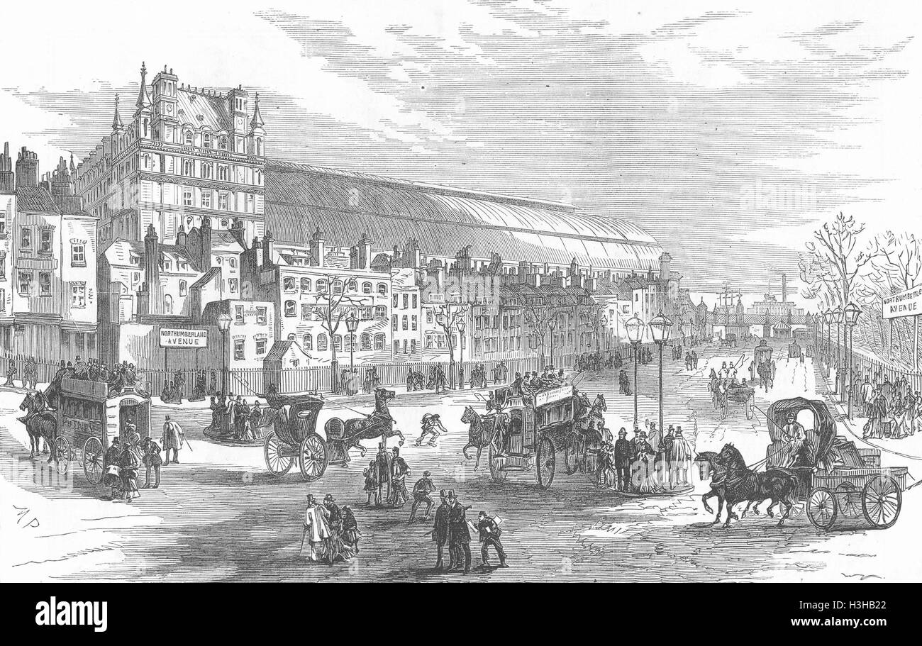 LONDON Northumberland Ave from Charing-Cross 1876. Illustrated London ...