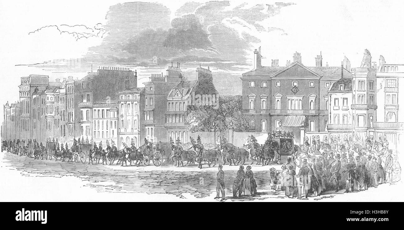 CAMBRIDGE HOUSE Funeral parade leaving, Piccadilly 1850. Illustrated ...
