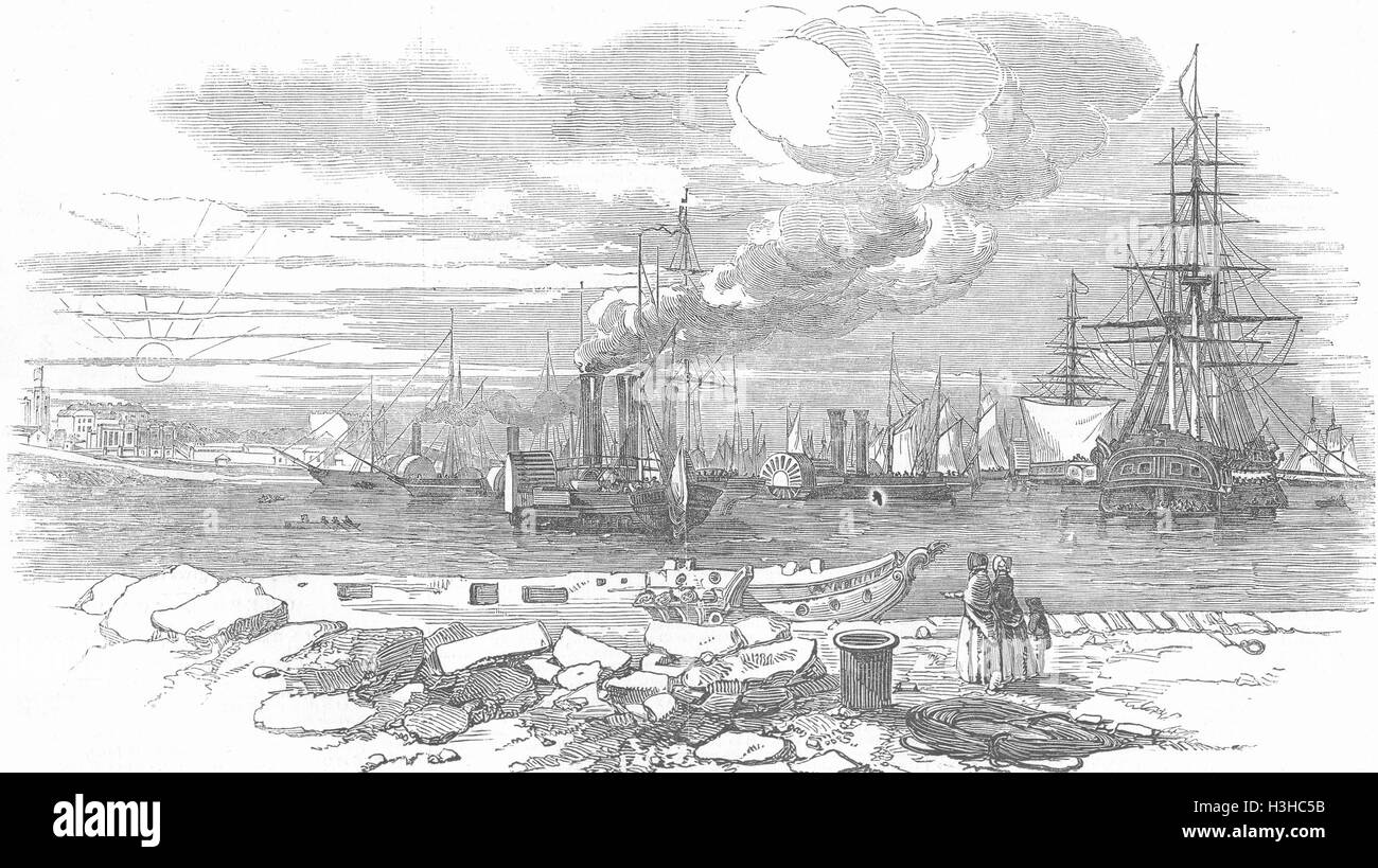 IRELAND War-ships, Dún Laoghaire Harbour 1848. Illustrated London News ...
