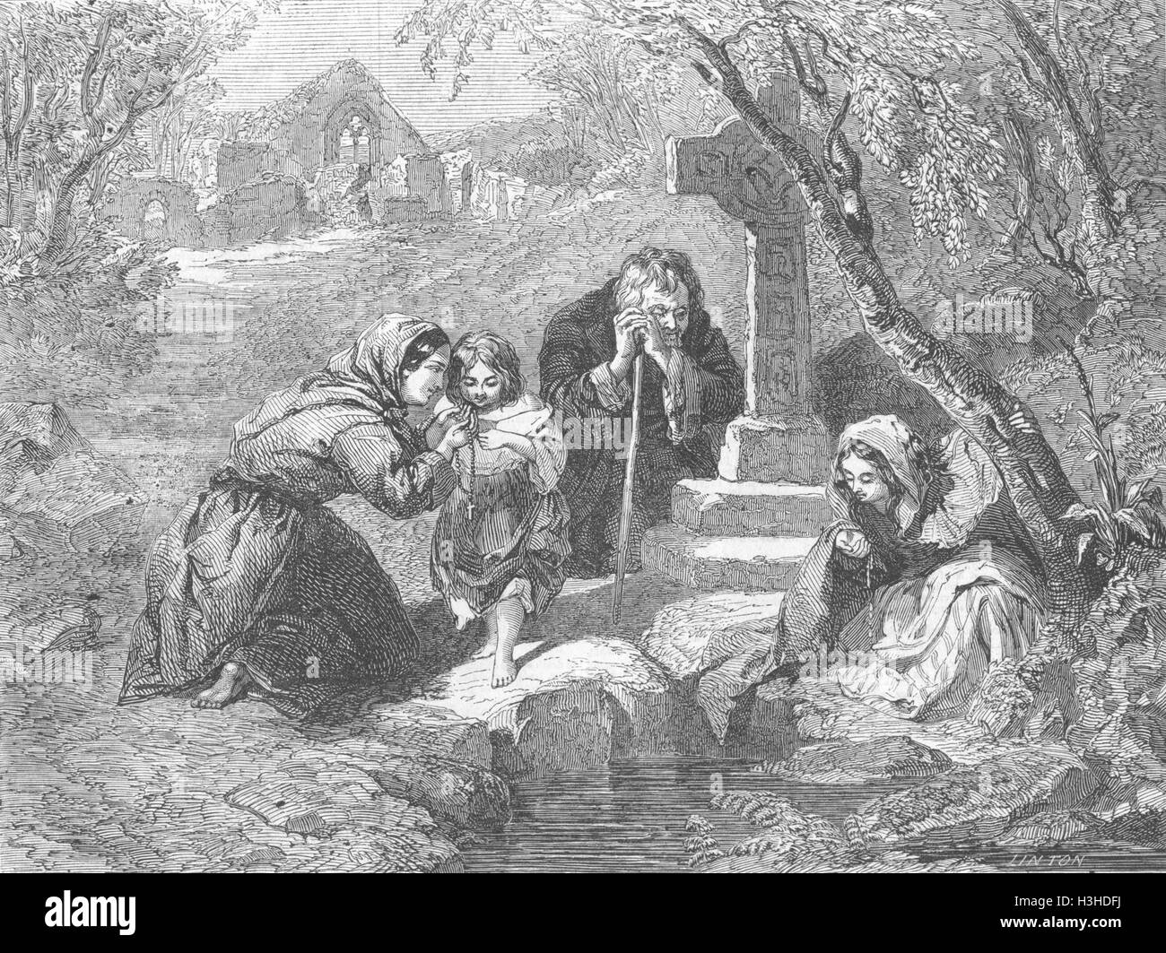 FAMILY The holy well 1847. Illustrated London News Stock Photo - Alamy