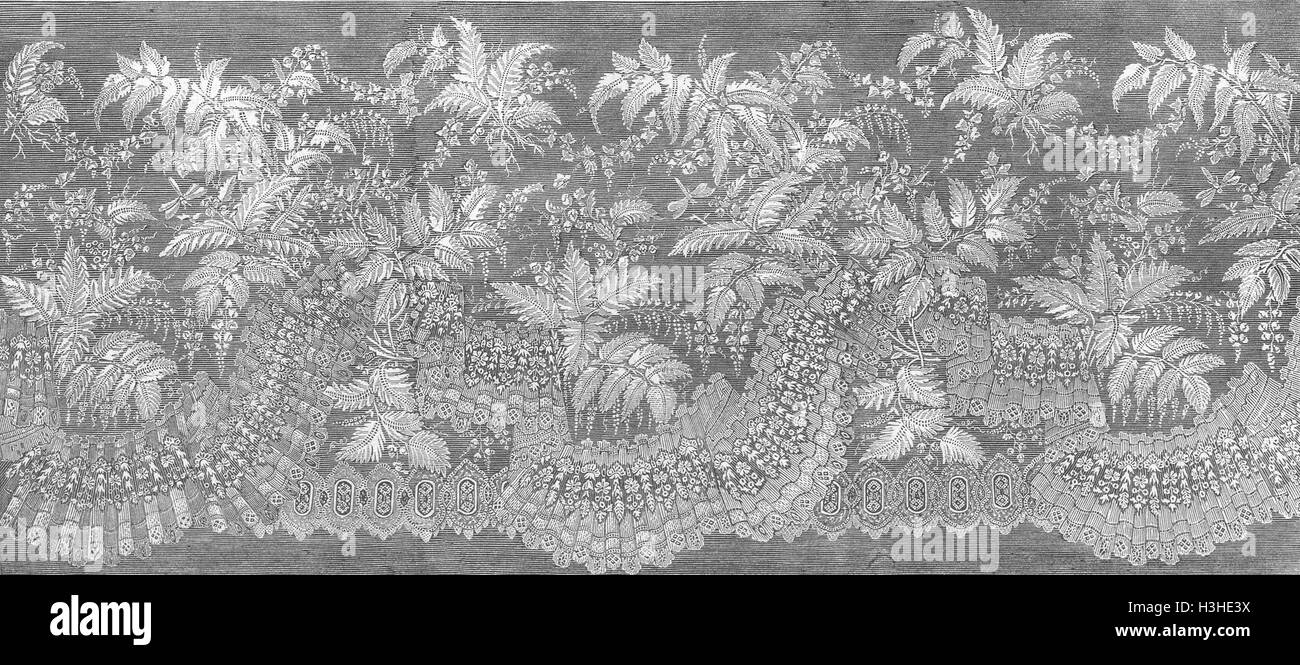 TEXTILES Design for Point D'Alencon Flounce 1867. Illustrated London ...
