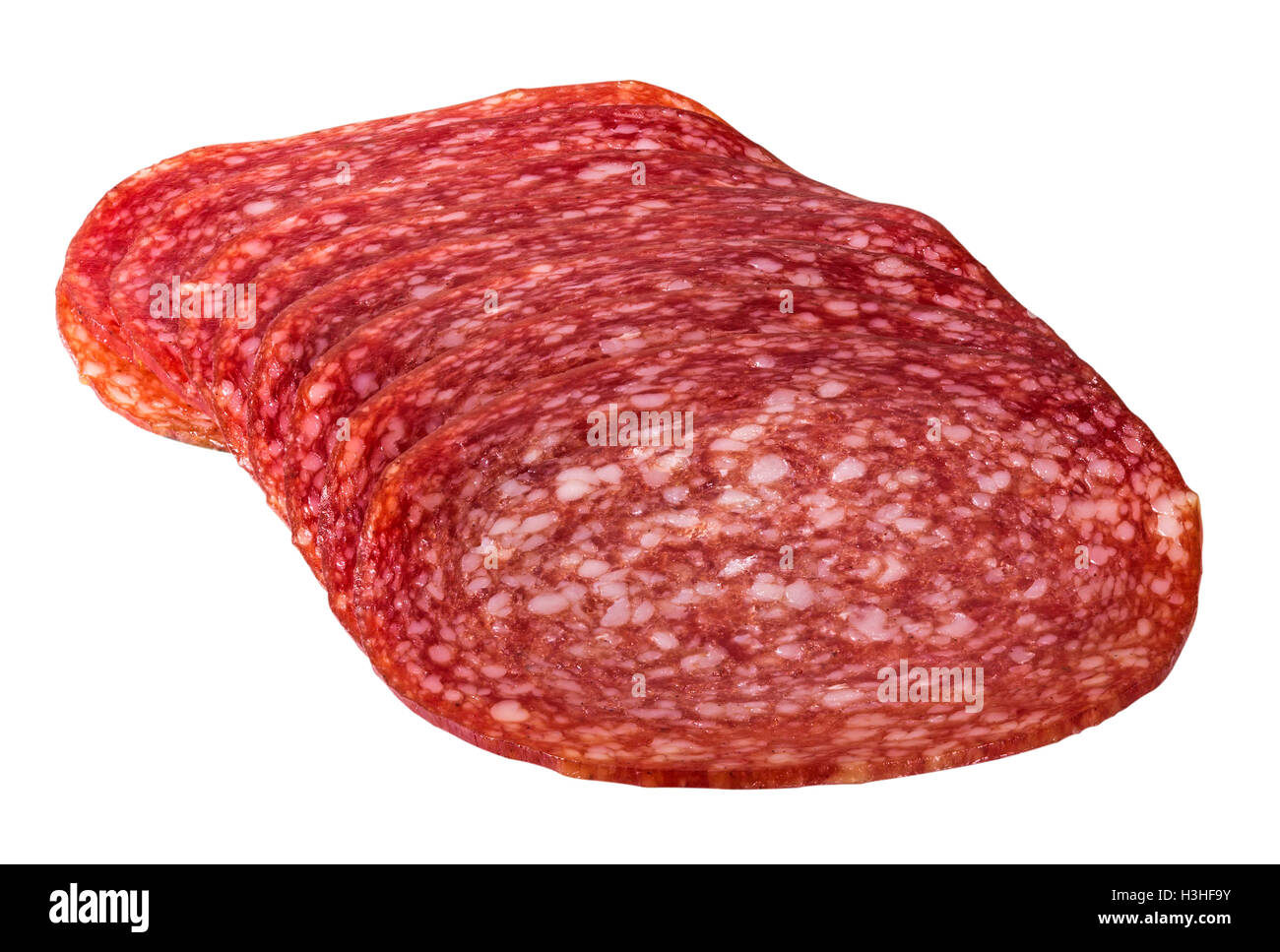 Slices of salami isolated on white background with clipping path Stock ...
