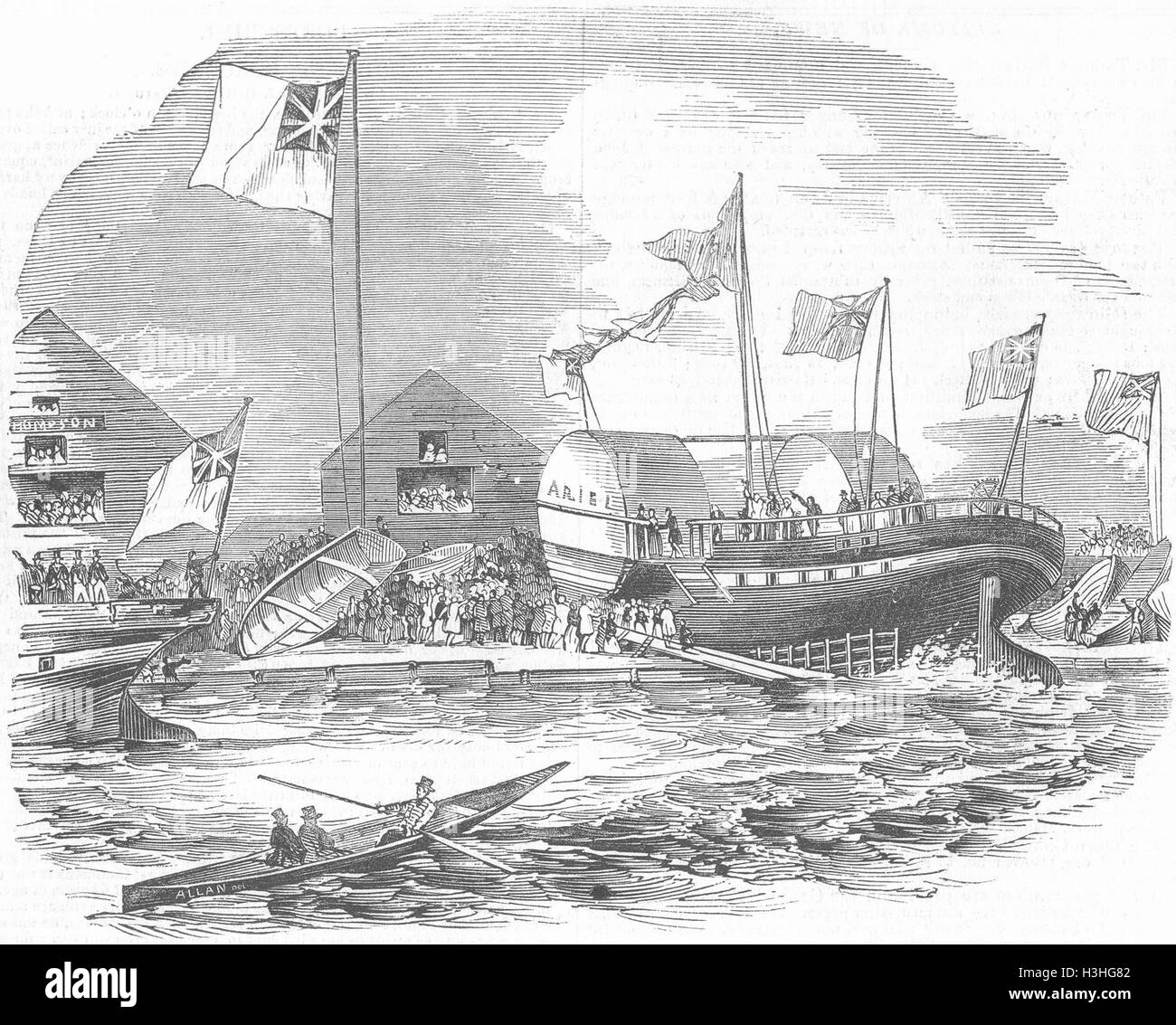 LONDON Launch Ariel ship, Rotherhithe 1844. Illustrated London News ...