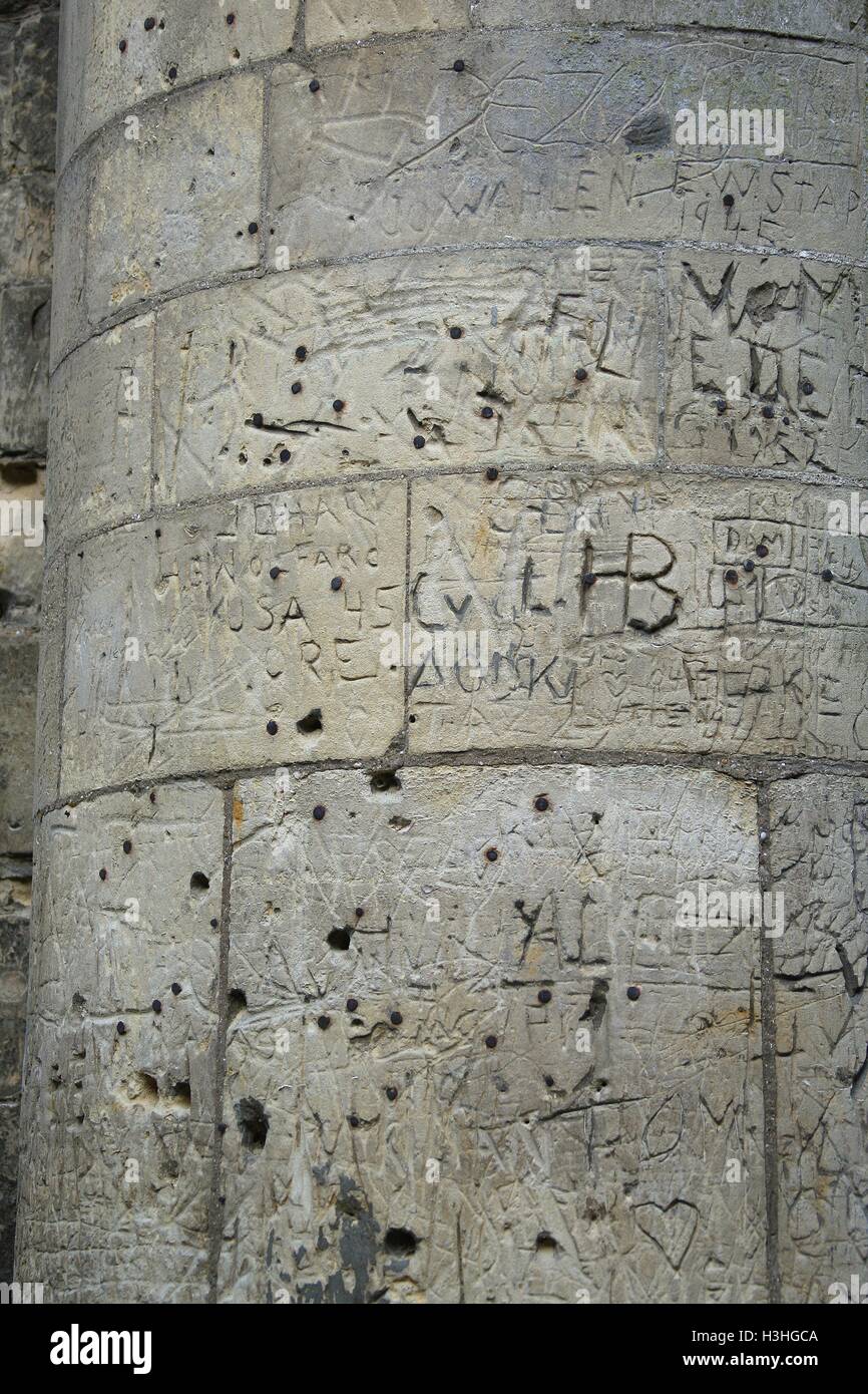 WW2 graffiti art remains of the chapel in the historical Castle Ruine ...