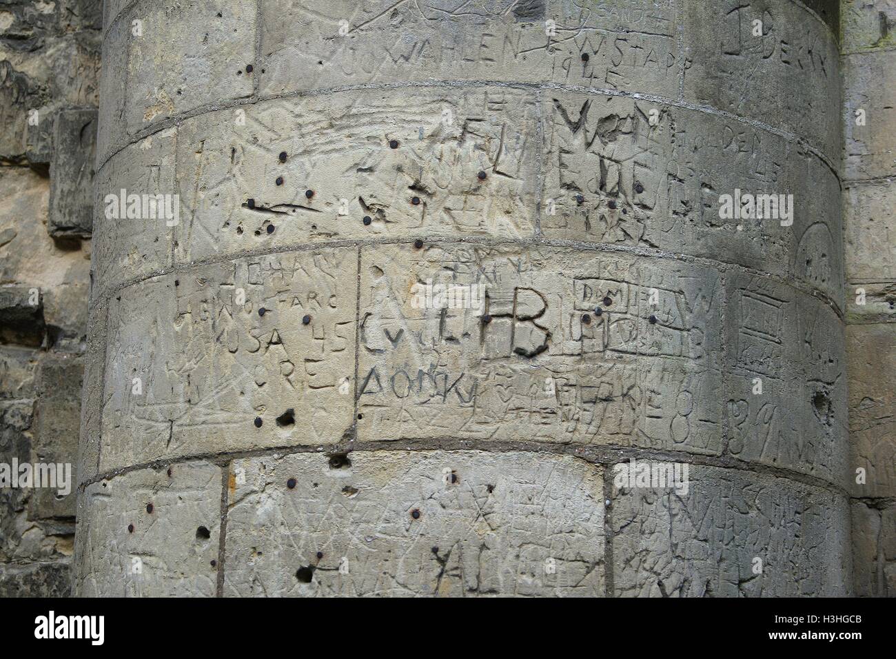 WW2 graffiti art remains of the chapel in the historical Castle Ruine ...