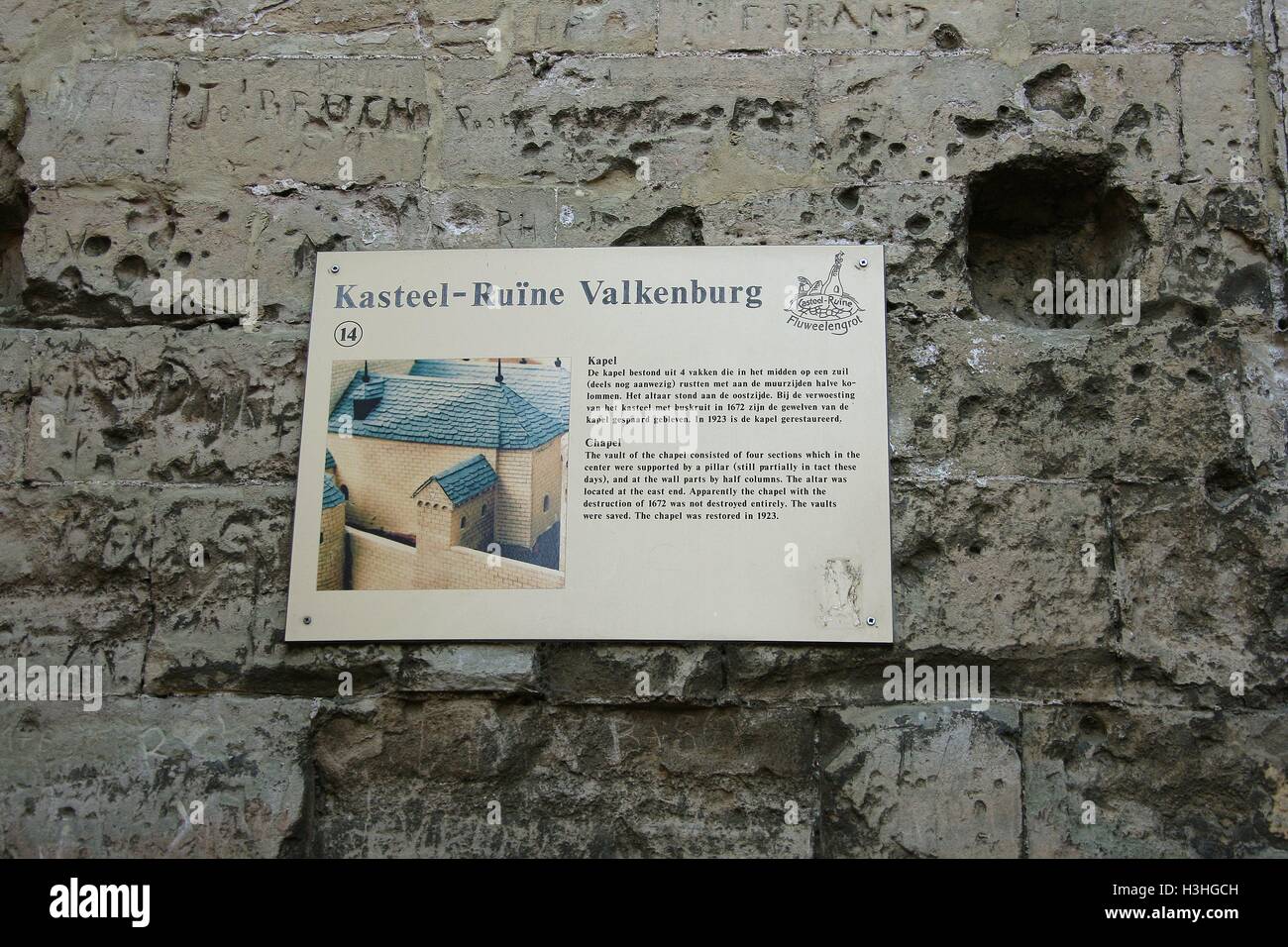 Tourist visitor information plaque in the historical Castle Ruine in ...