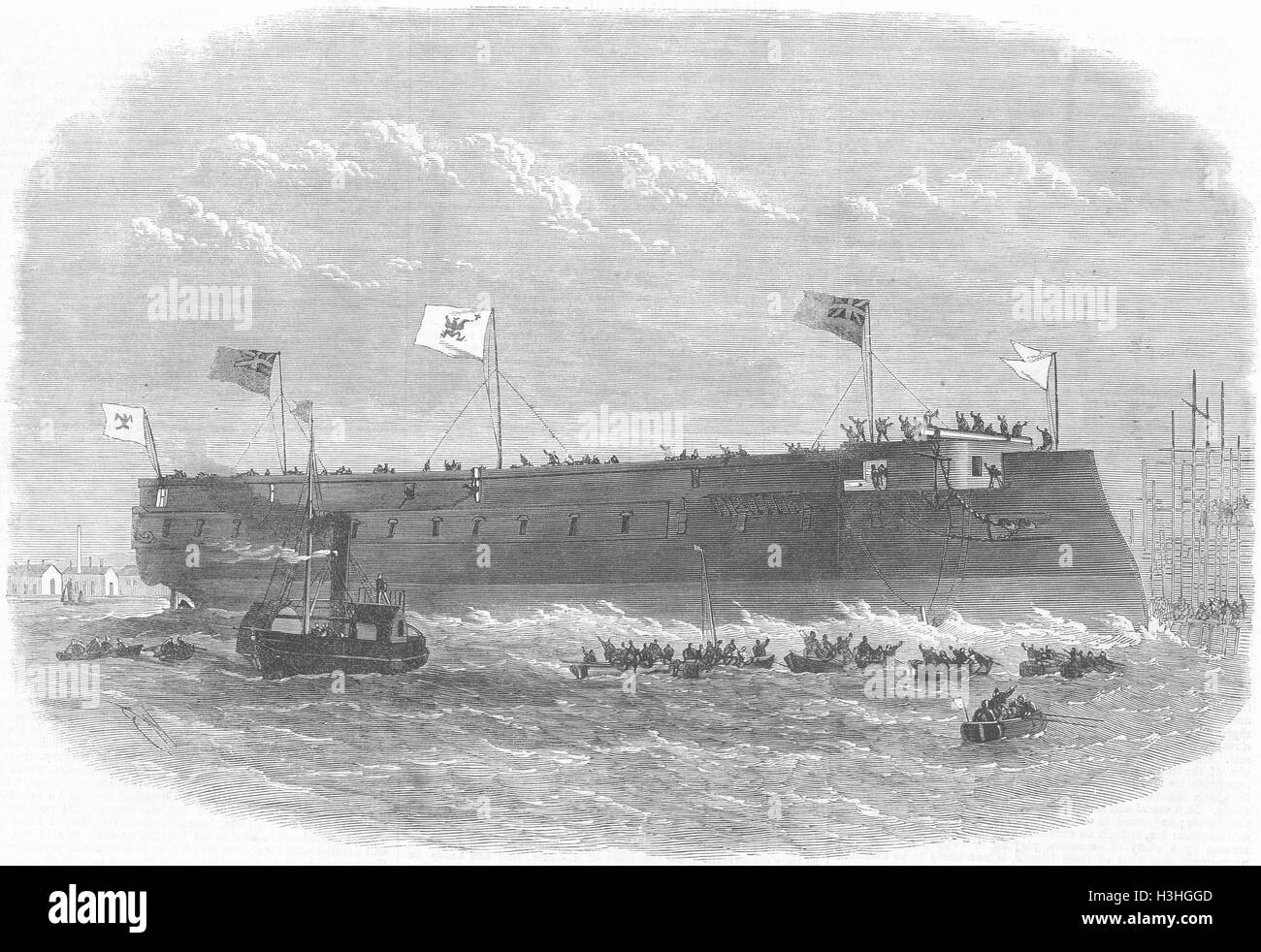 LONDON Launch Prussian ironclad Kron Prinz, Poplar 1867. Illustrated ...