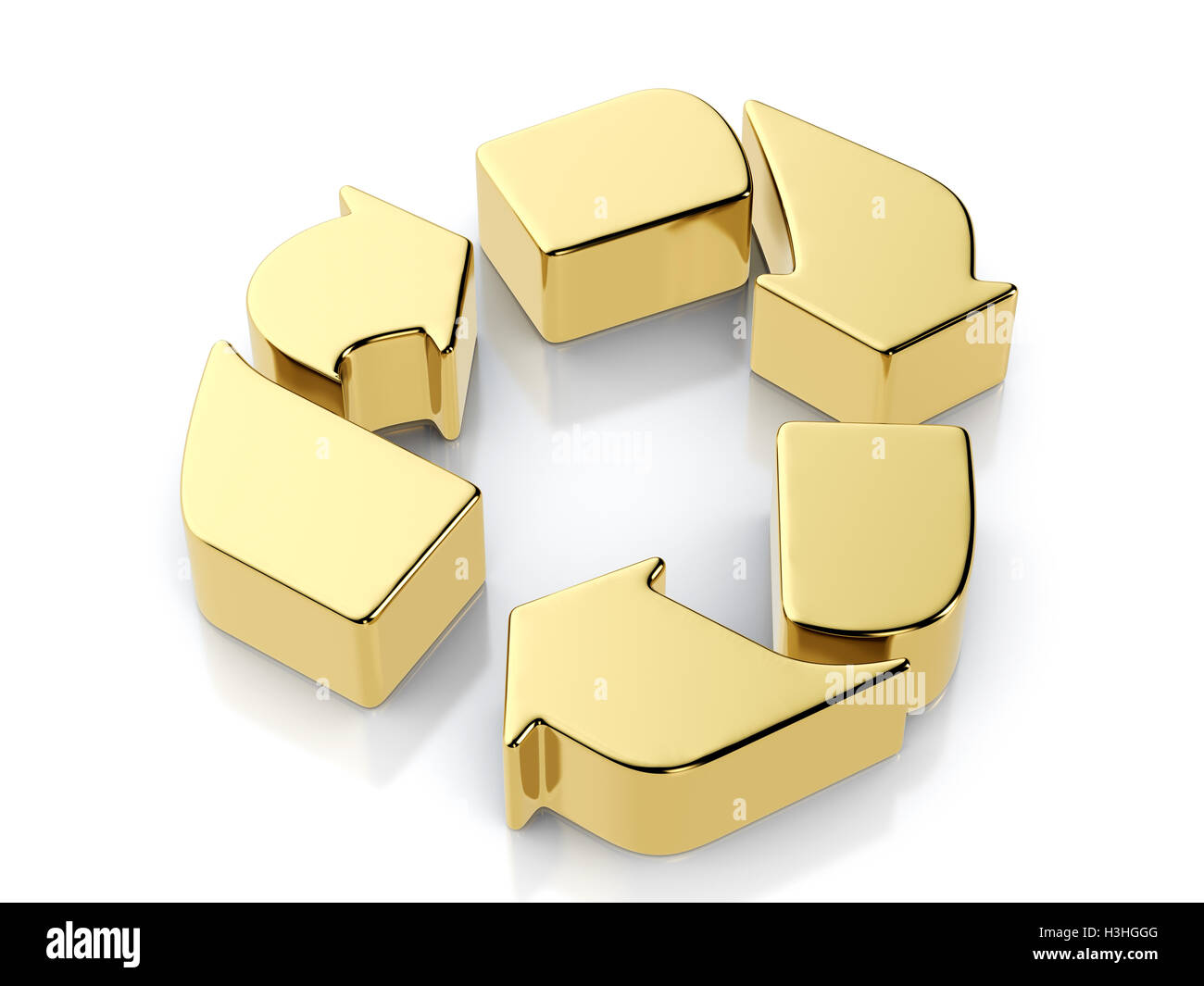 Golden recycle symbol on a white background Stock Photo - Alamy
