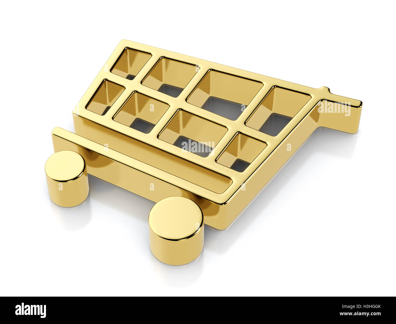 Golden shopping cart symbol on a white background Stock Photo - Alamy