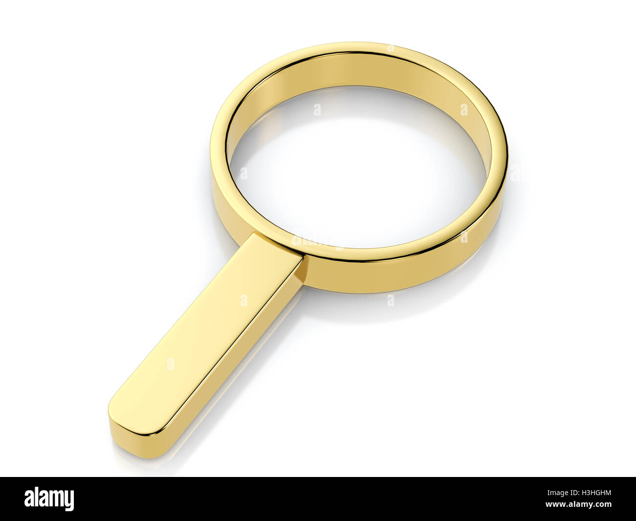 Golden magnifier symbol on a white background Stock Photo - Alamy