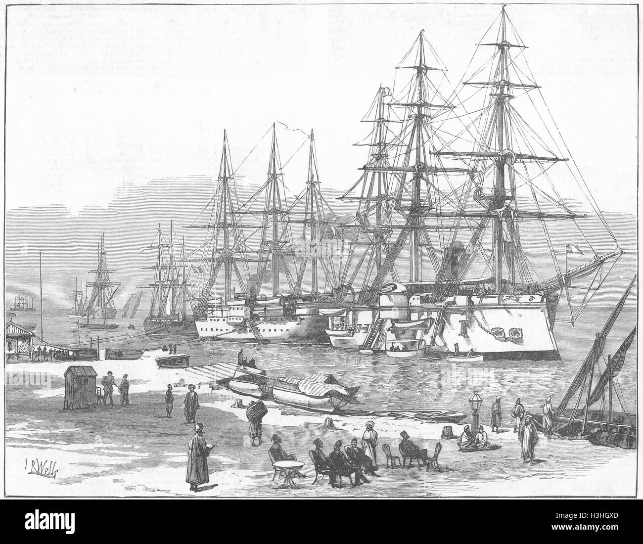 EGYPT Ships of war at Port Said 1882. Illustrated London News Stock ...