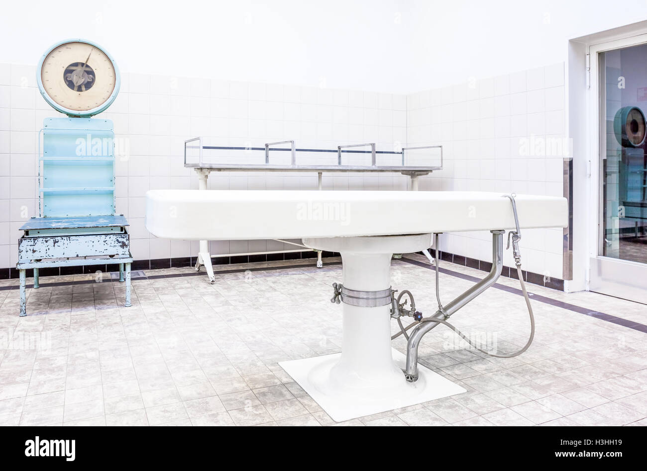 Autopsy antique tables in the morgue in clinic Stock Photo - Alamy