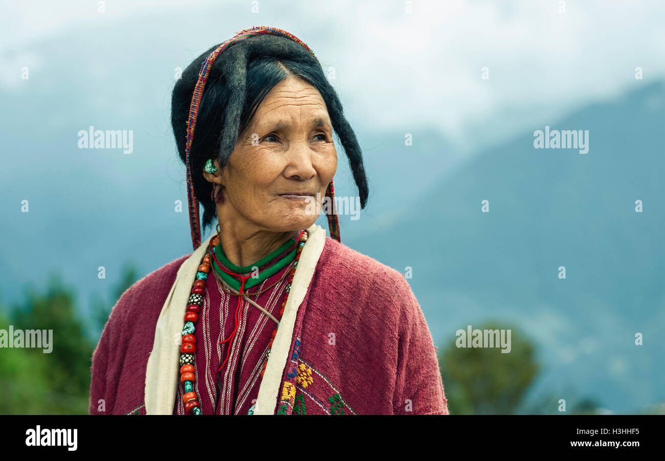 Monpa woman wearing traditional monpa hi-res stock photography and ...