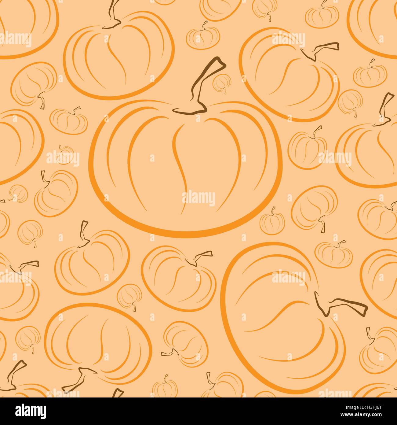 Vector outline pumpkins seamless pattern. Pumpkin patch background ...
