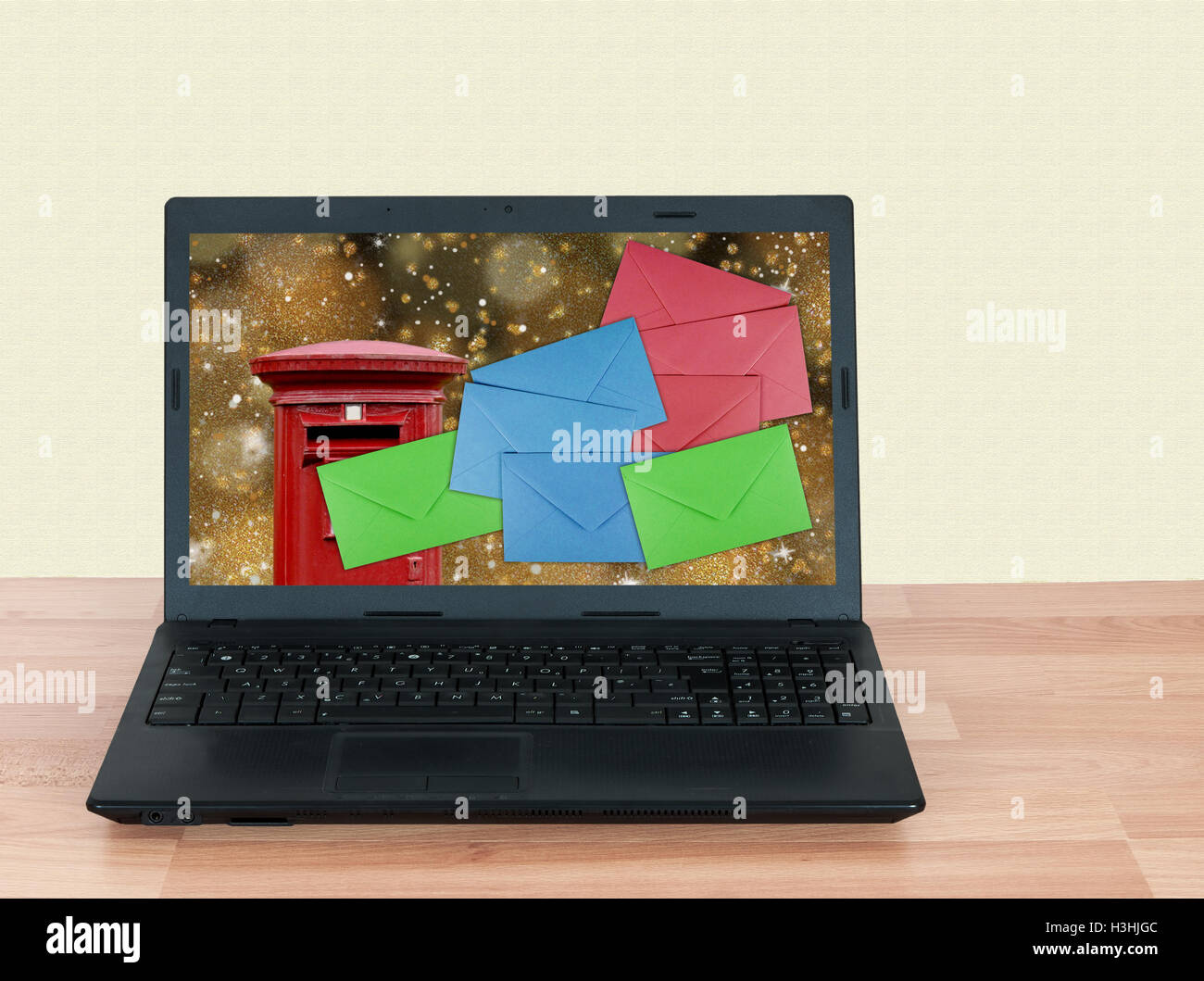 Bright envelopes, festive background, UK red letterbox. Christmas email ...