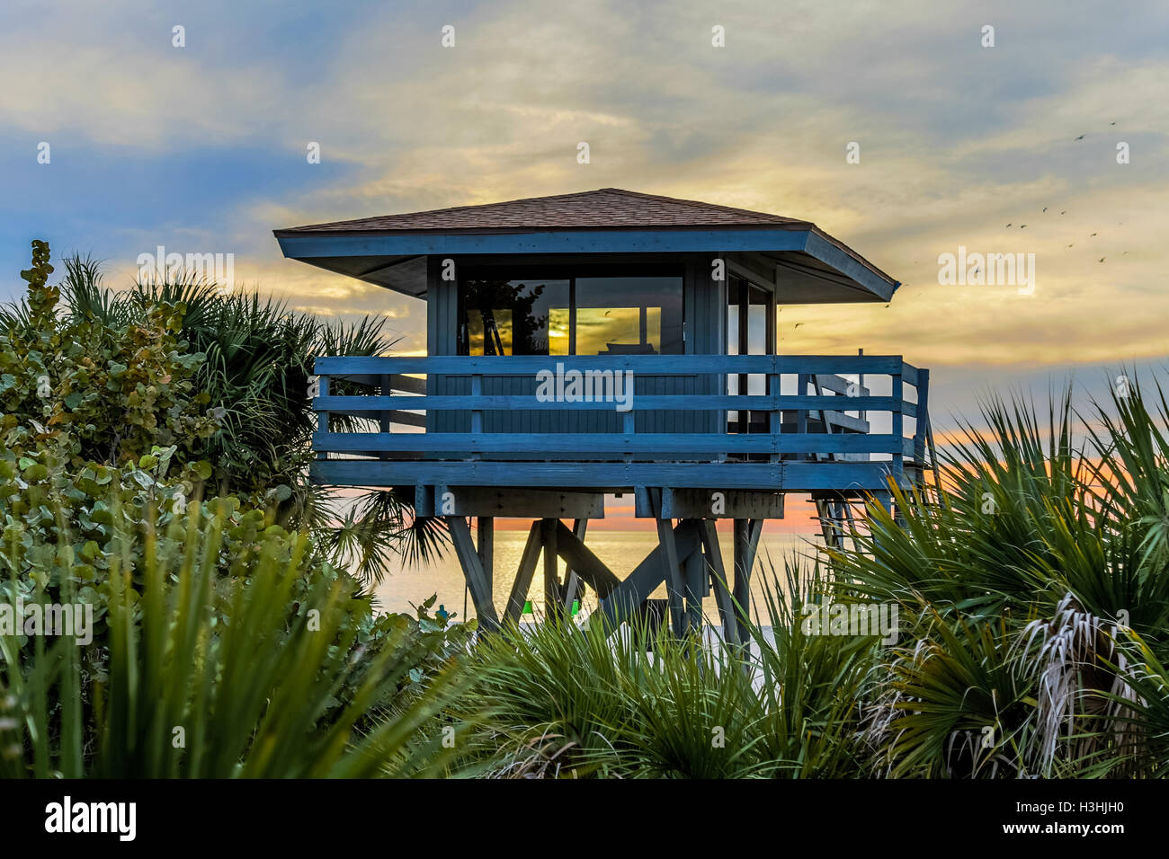 Casey Key Florida Lifeguard Station on Gulf of Mexico at sunset Stock ...