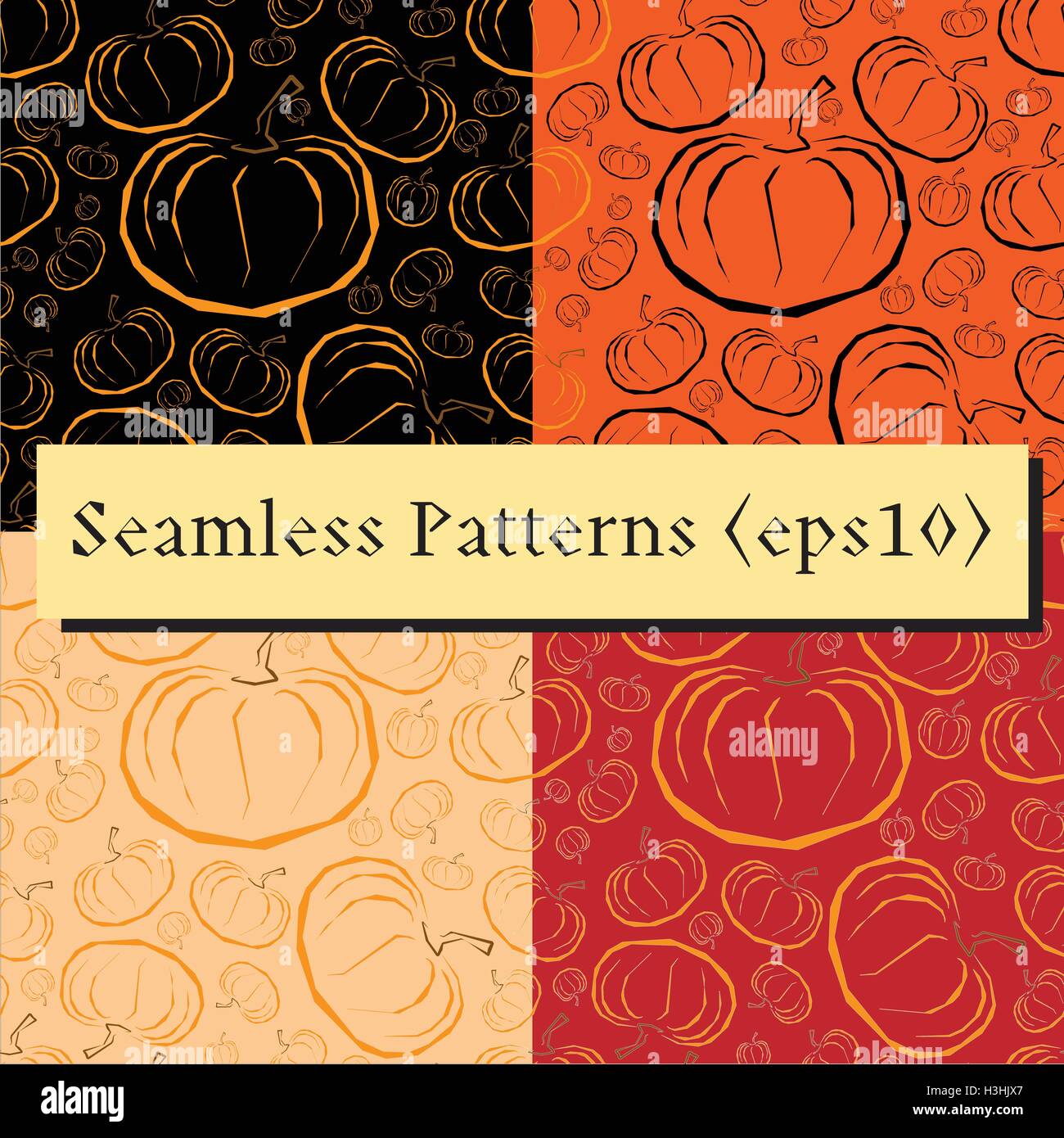 Vector outline pumpkins seamless patterns set. Pumpkin patch ...