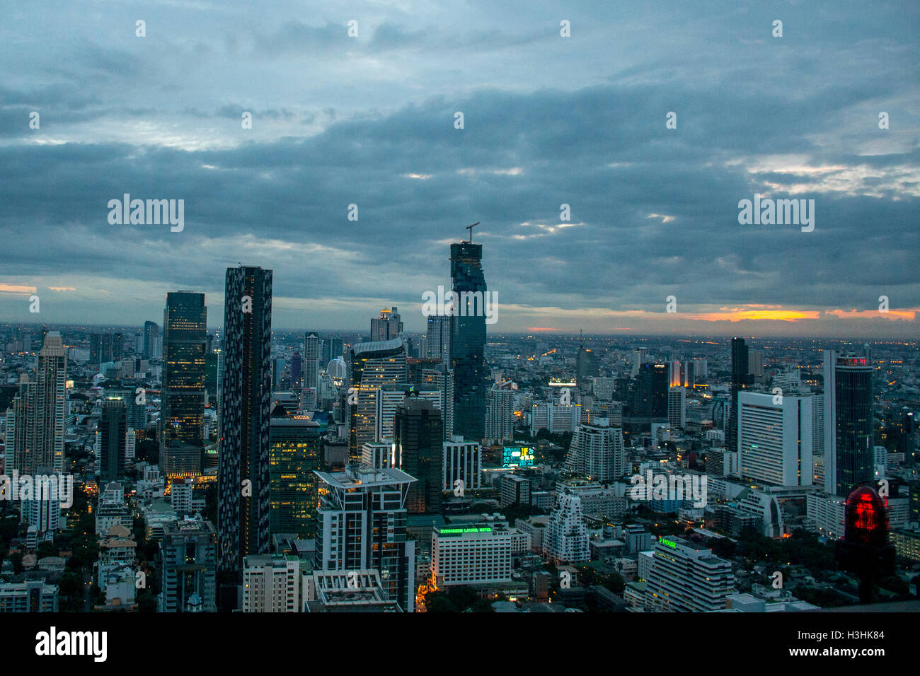 Bangkok City view of the Skyline at sunset with lights in Thailand 2 ...