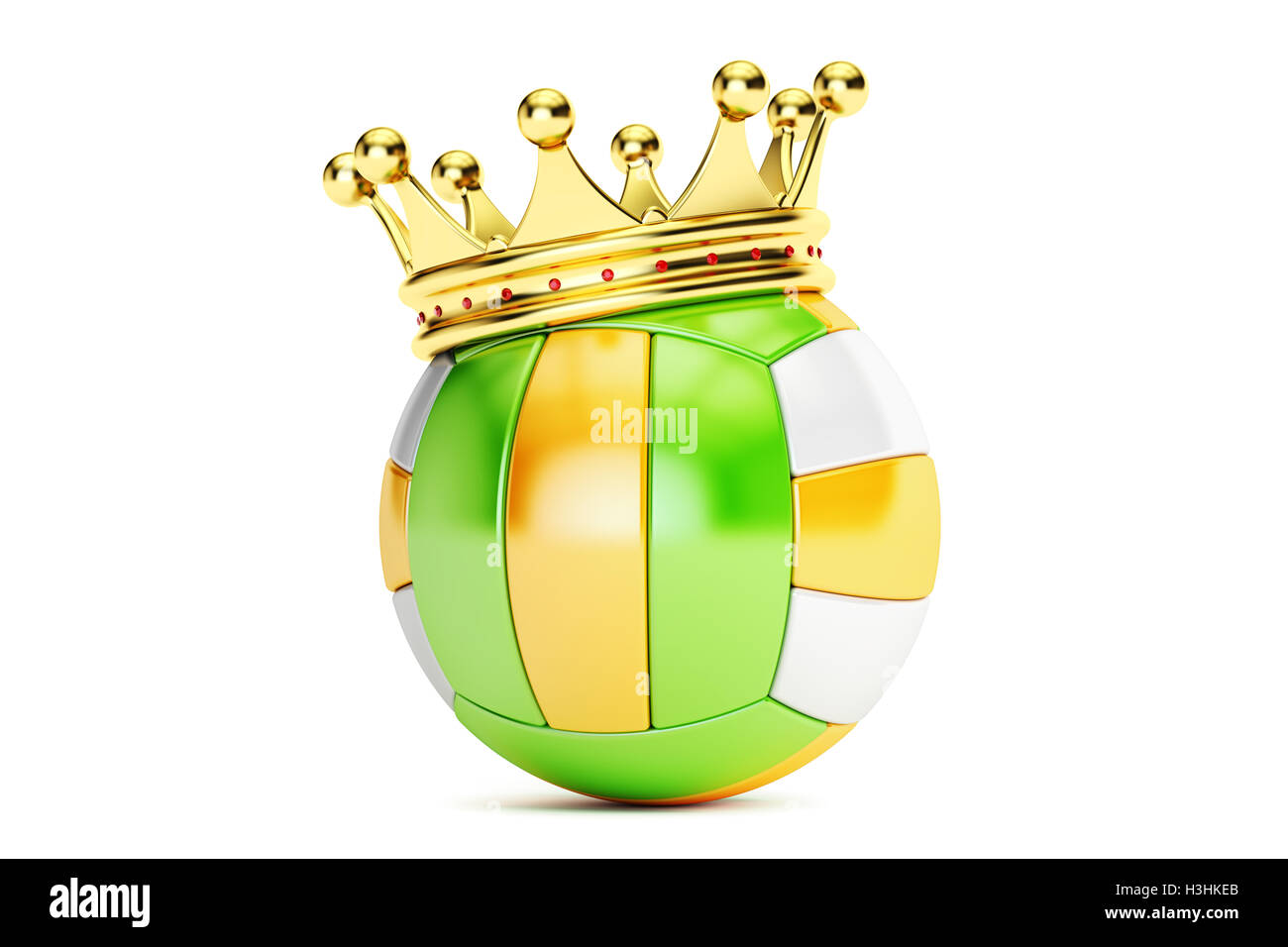 Gold crown on the volleyball ball, 3D rendering isolated on white ...