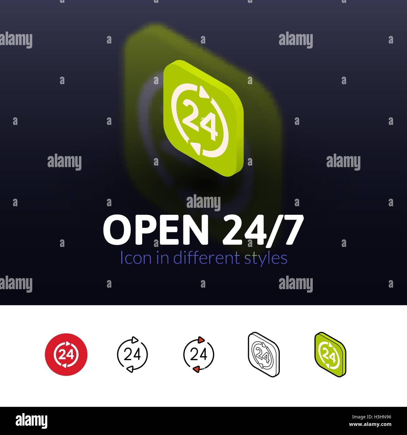 Open 24-7 icon in different style Stock Vector Image & Art - Alamy