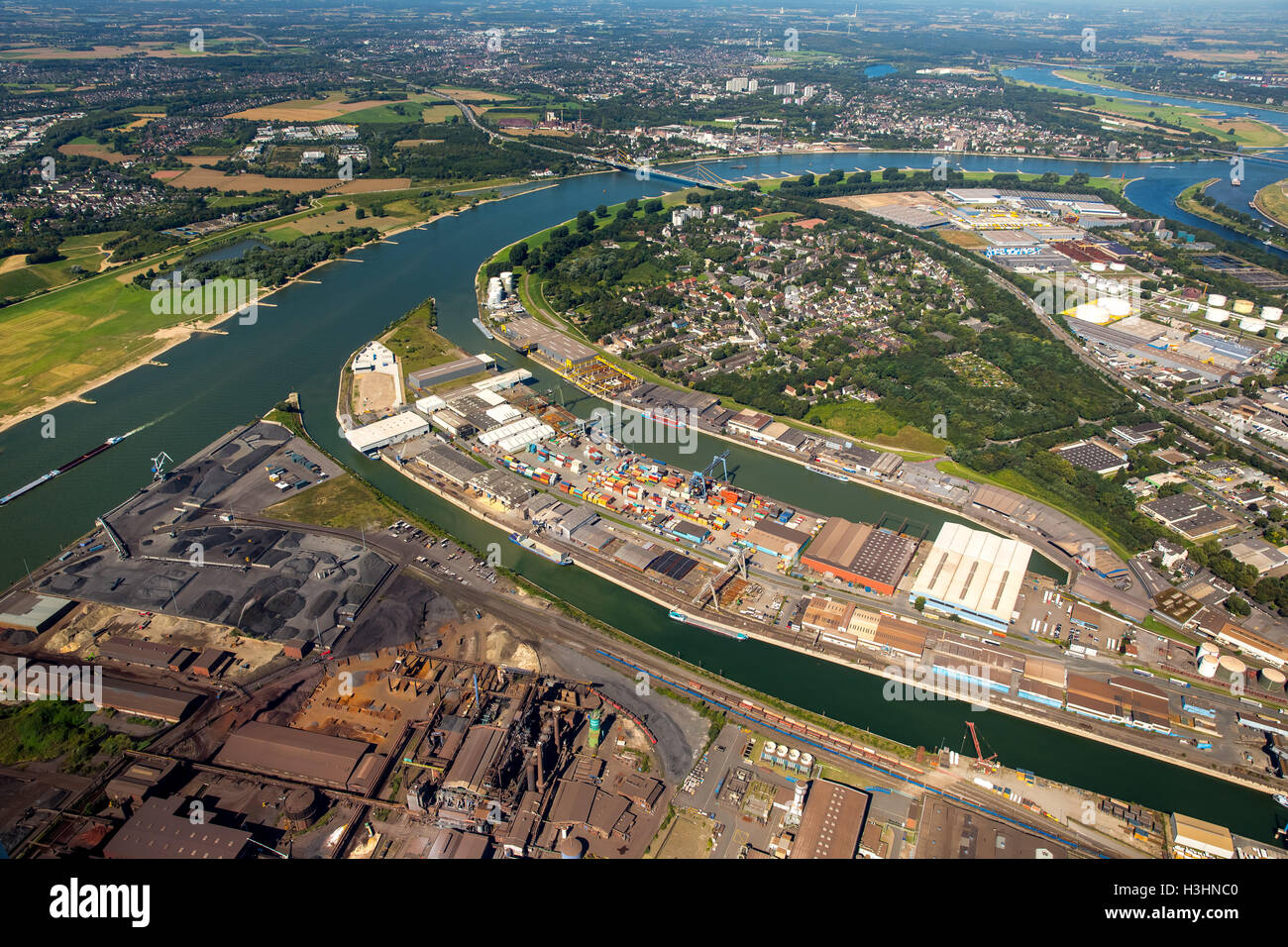 Aerial view, Duisport, the largest inland port in Europe, Ruhr, Rhine ...