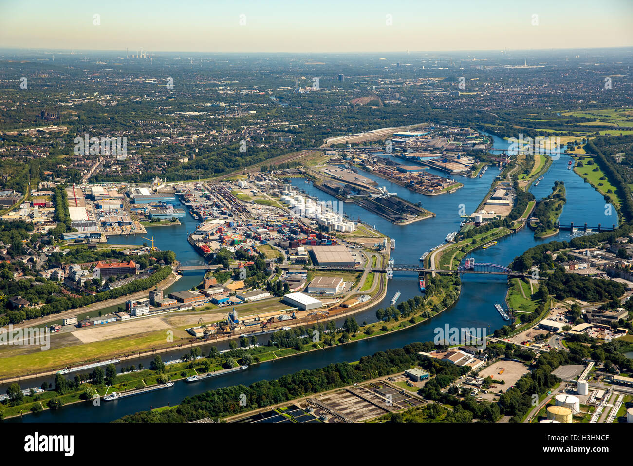 Aerial view, Duisport, the largest inland port in Europe, Ruhr, Rhine ...