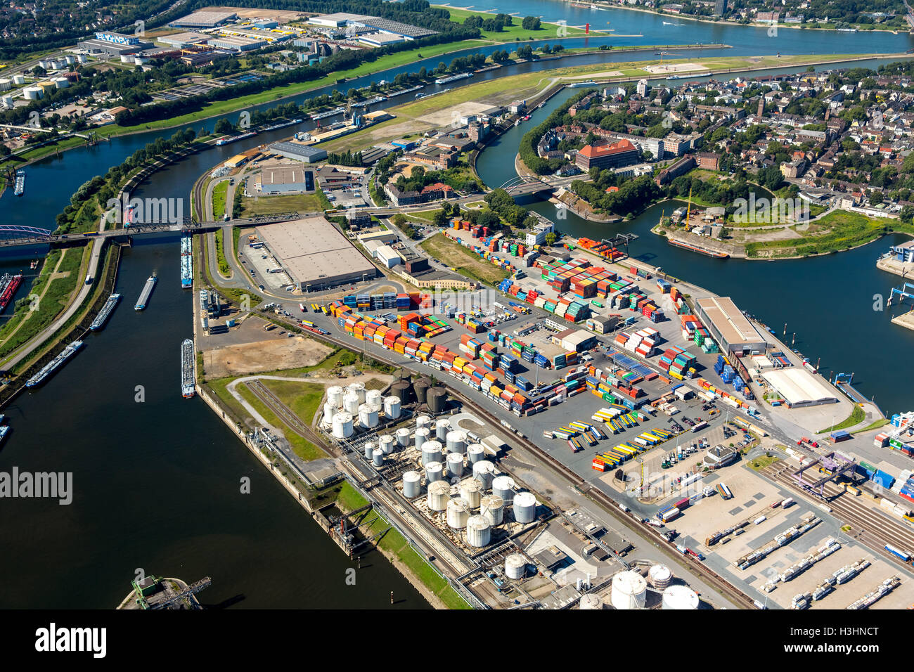 Aerial view, Duisport, the largest inland port in Europe, Ruhr, Rhine ...
