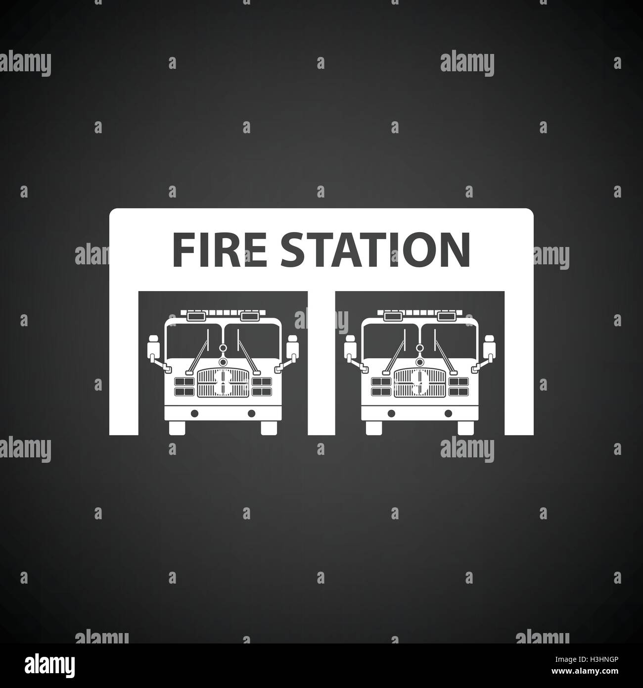 Fire station icon. Black background with white. Vector illustration ...