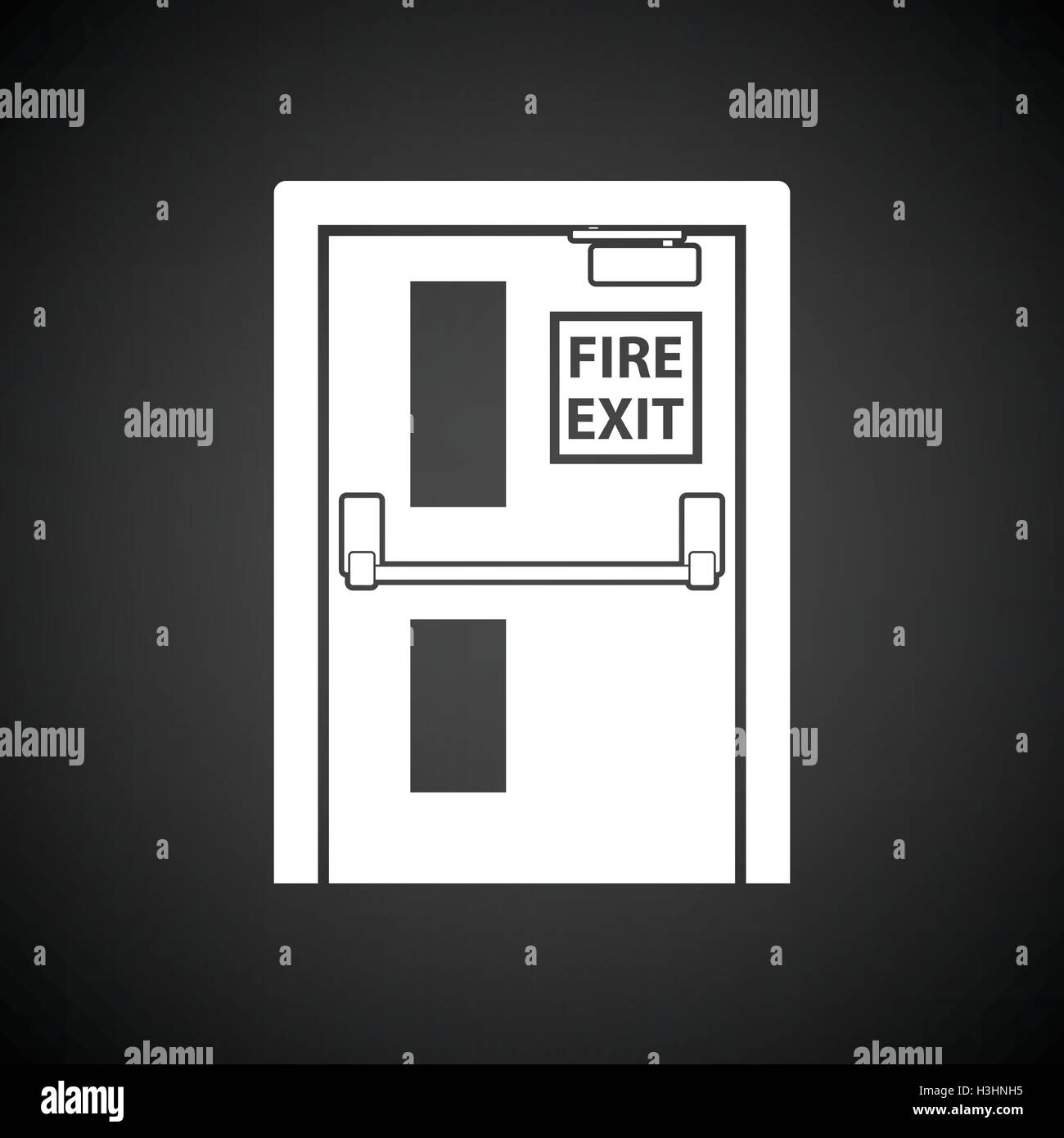 Fire exit door icon. Black background with white. Vector illustration ...