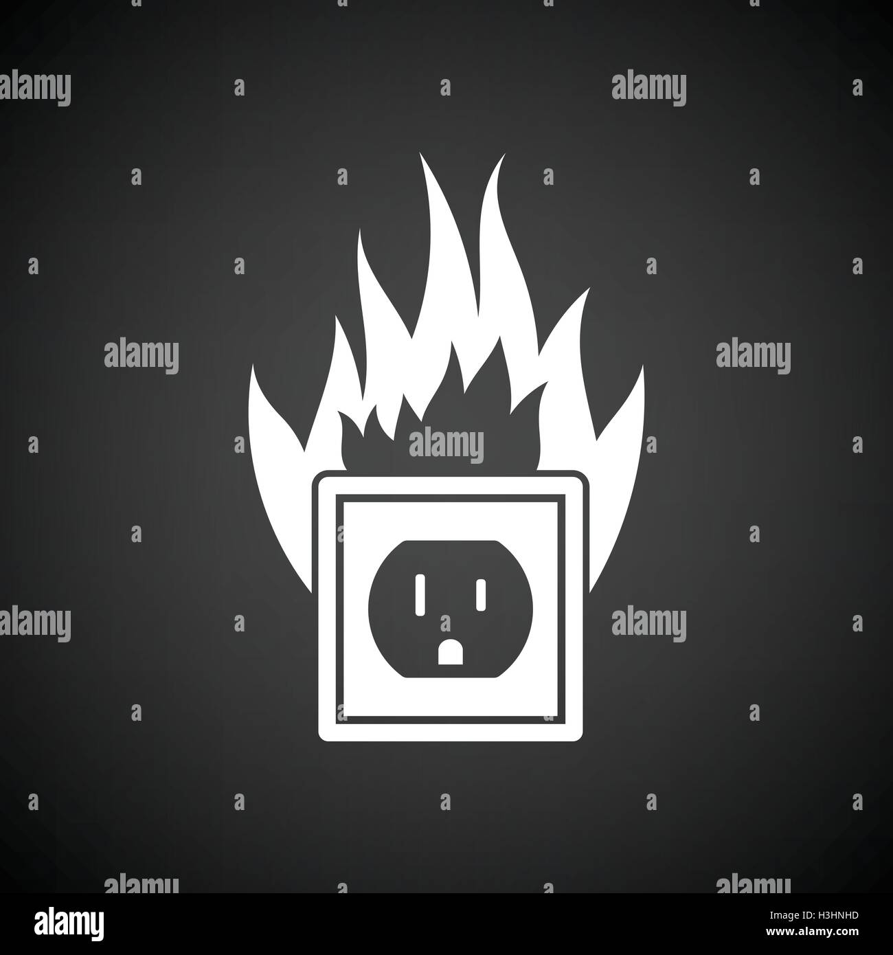 Electric outlet fire icon. Black background with white. Vector ...