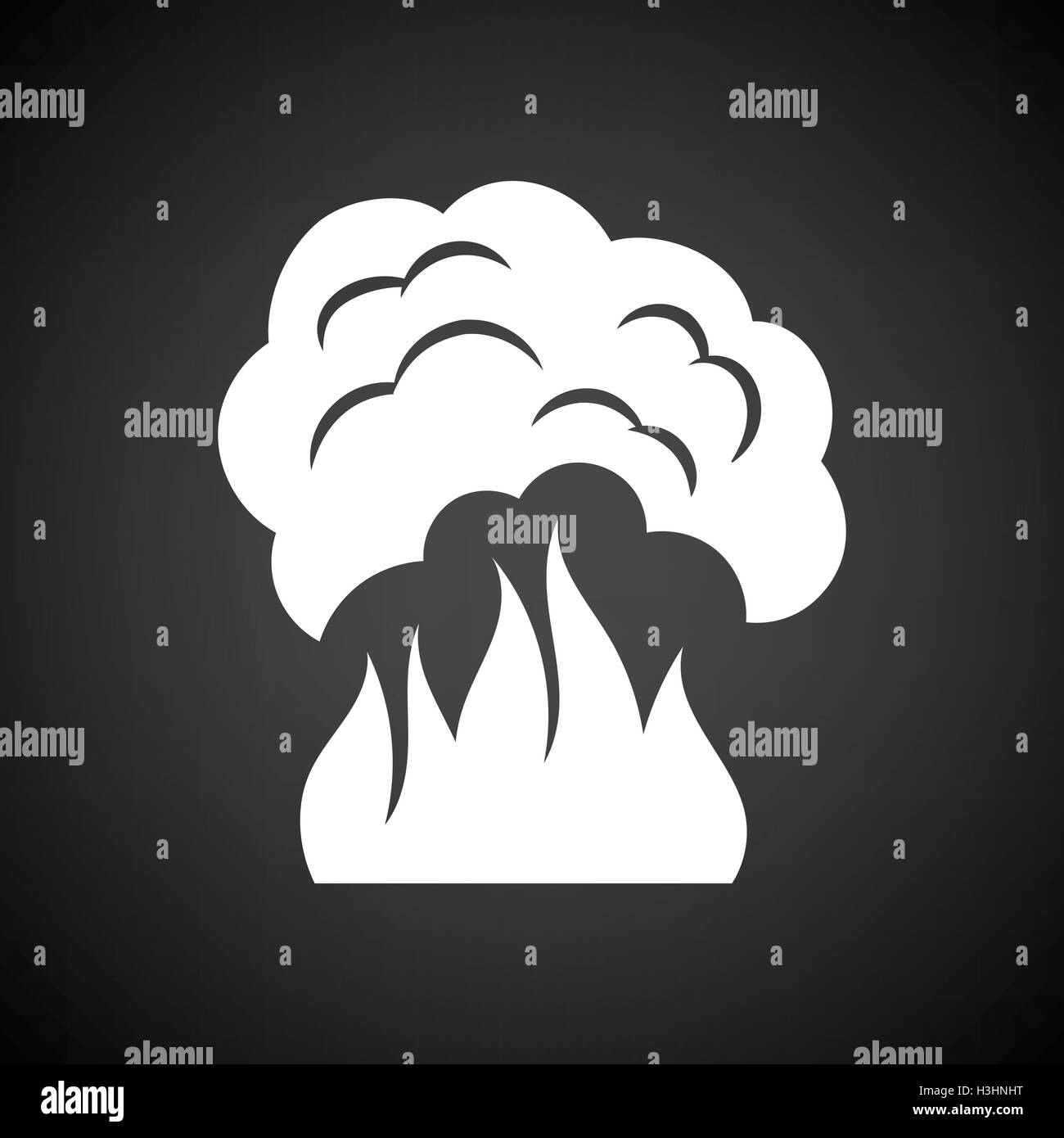 Fire and smoke icon. Black background with white. Vector illustration ...