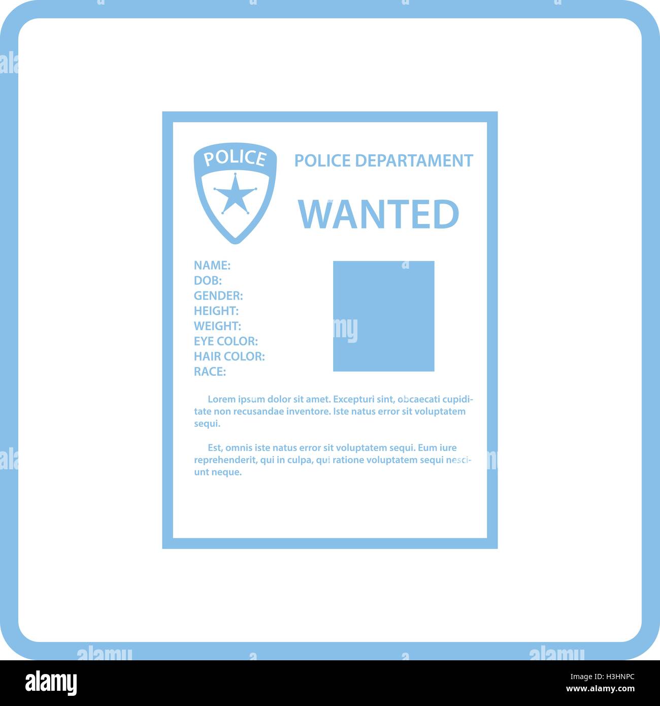 Wanted poster icon. Blue frame design. Vector illustration Stock Vector ...