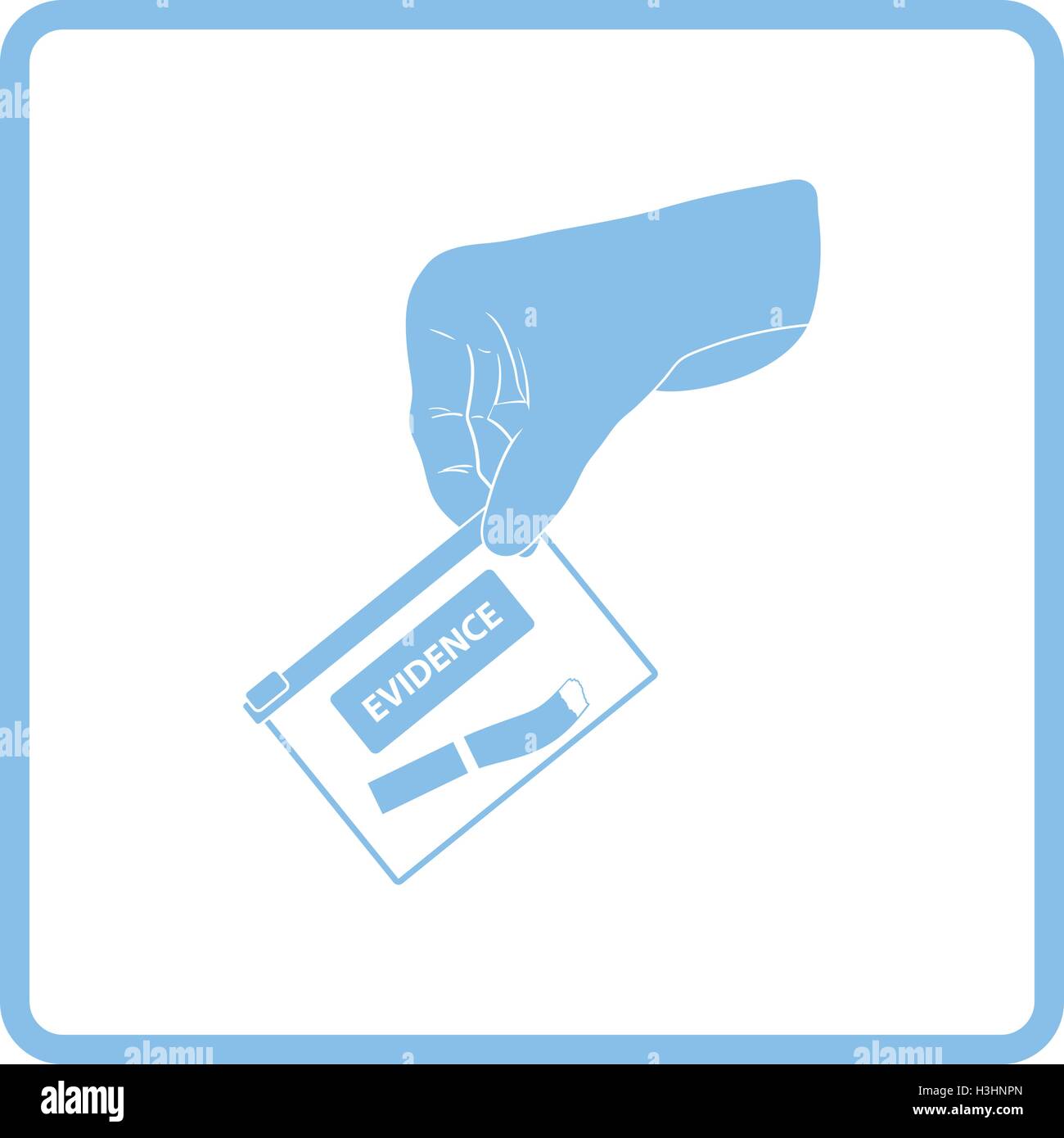 Hand holding evidence pocket icon. Blue frame design. Vector ...
