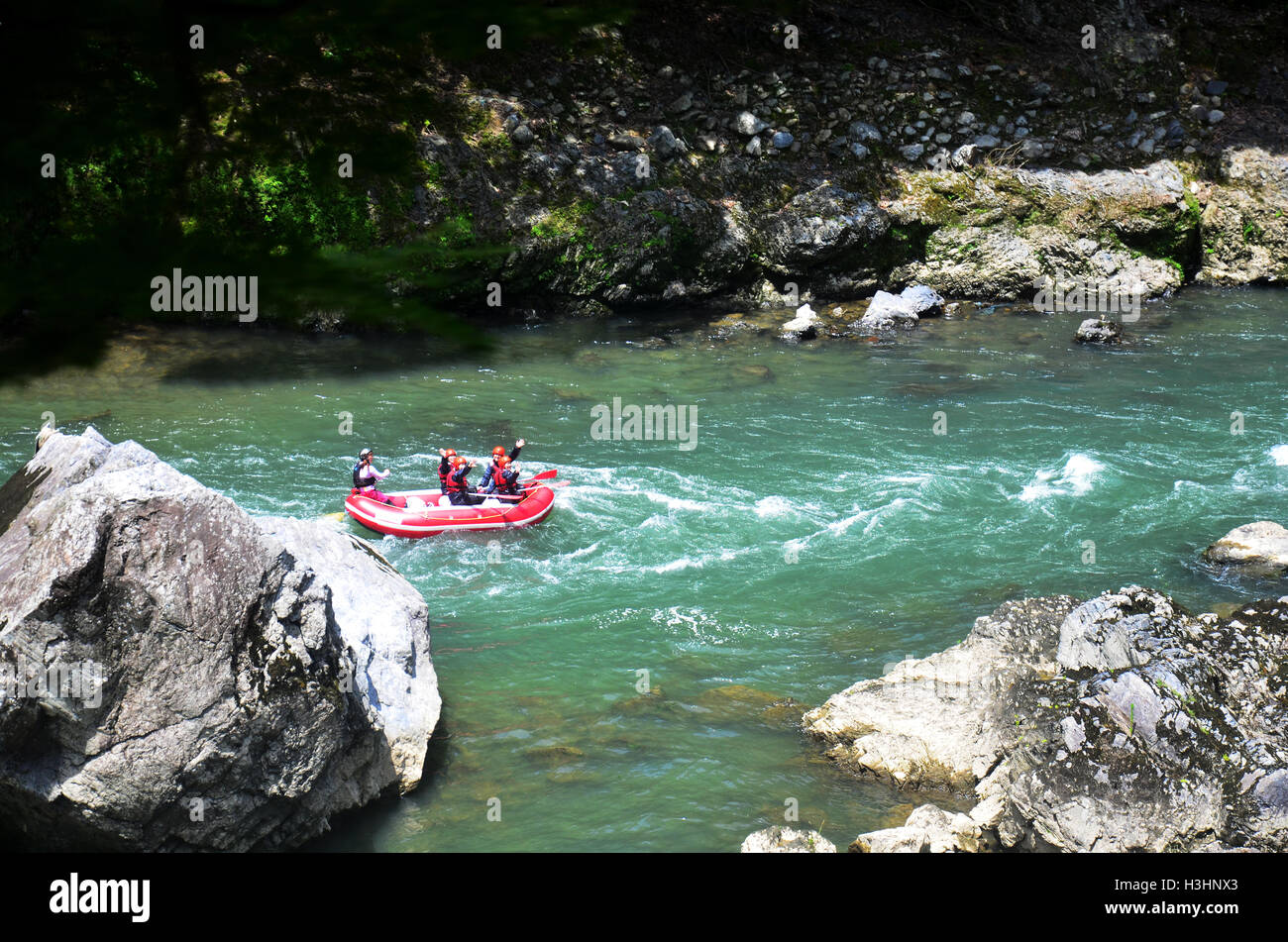 Japanese people and traveler foreigner tour rafting by inflatable ...