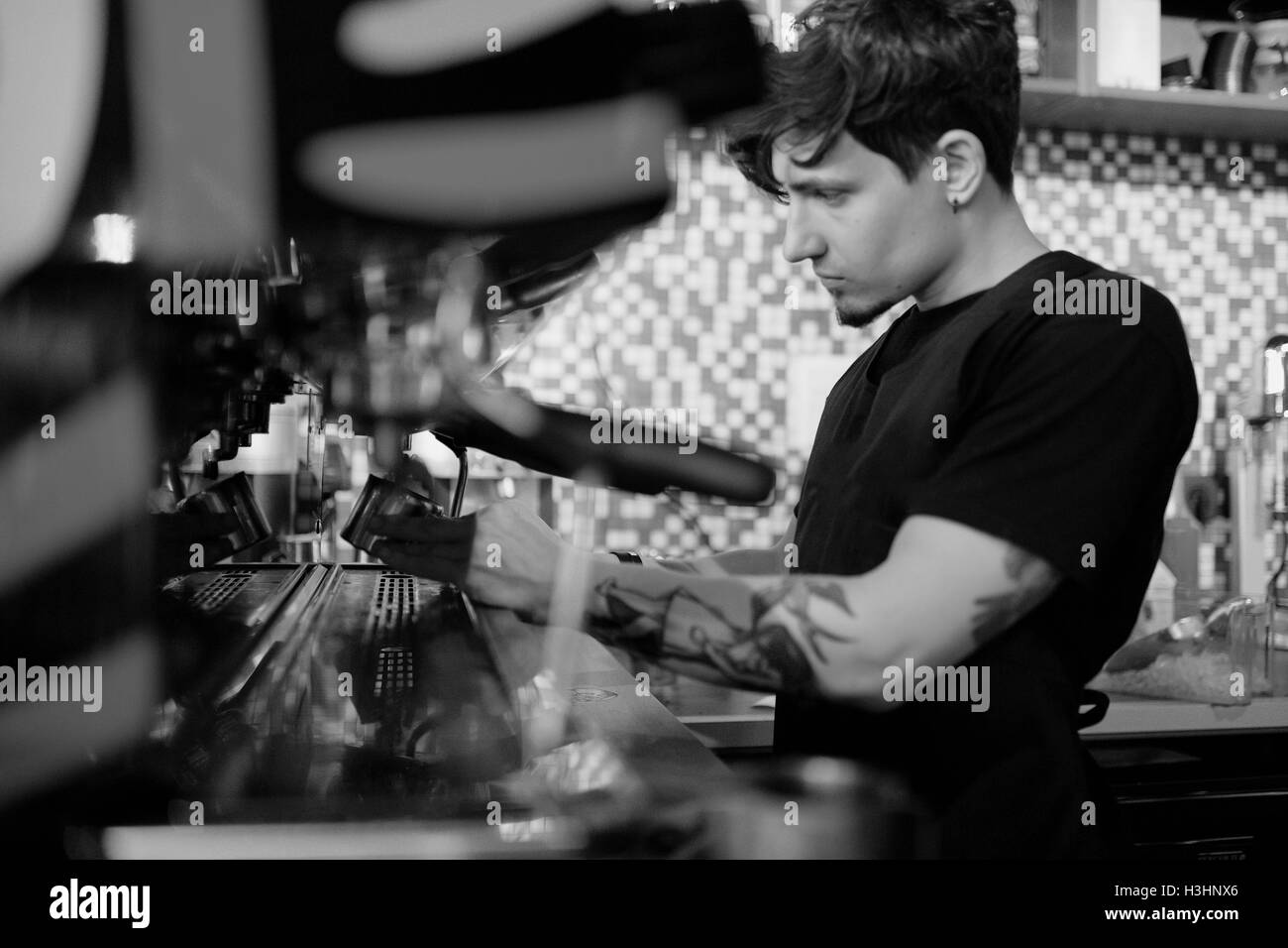 Barista in coffee shop Black and White Stock Photos & Images - Alamy