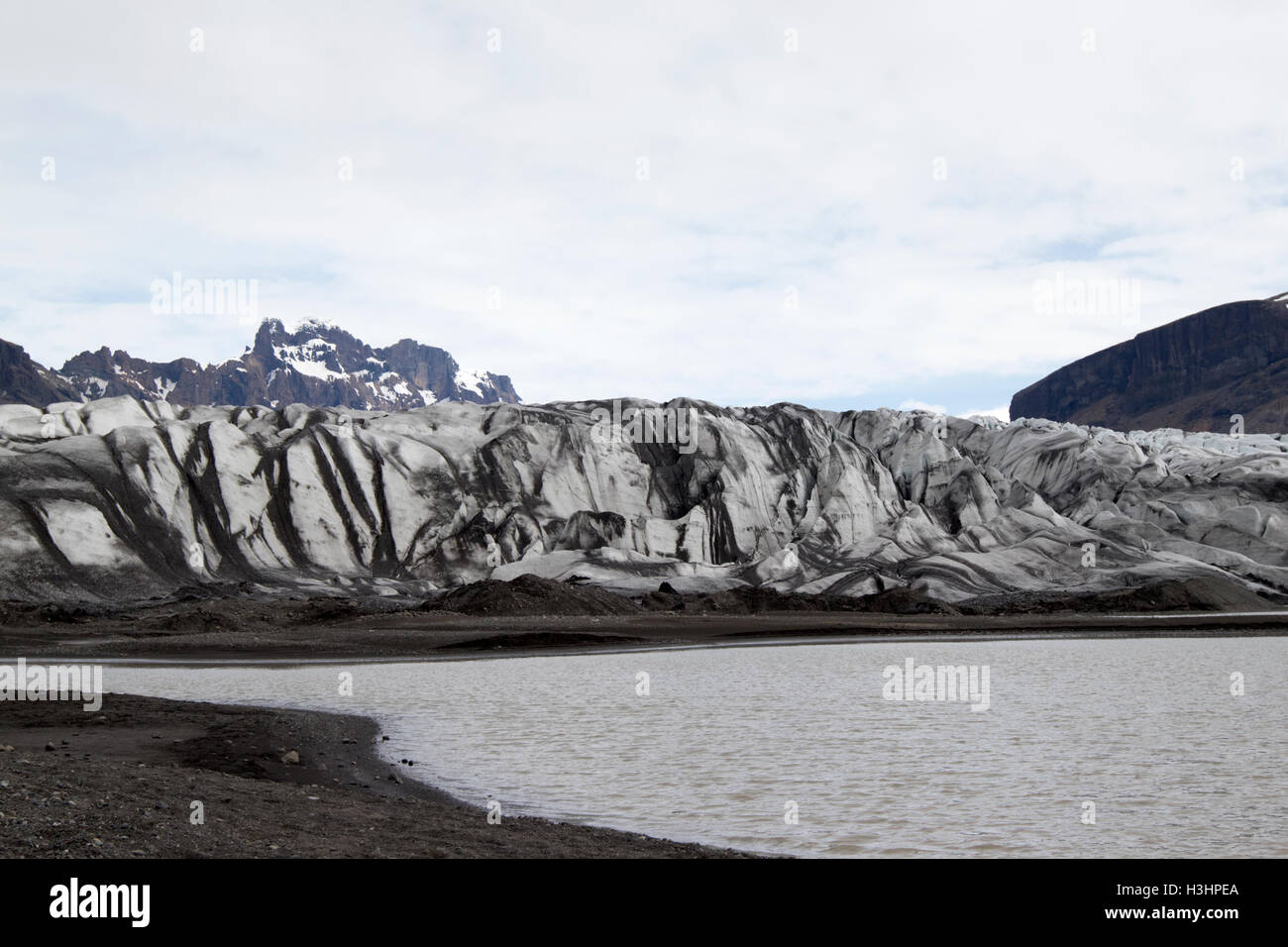ash covered Skaftafell glacier and end moraine Vatnajokull national ...