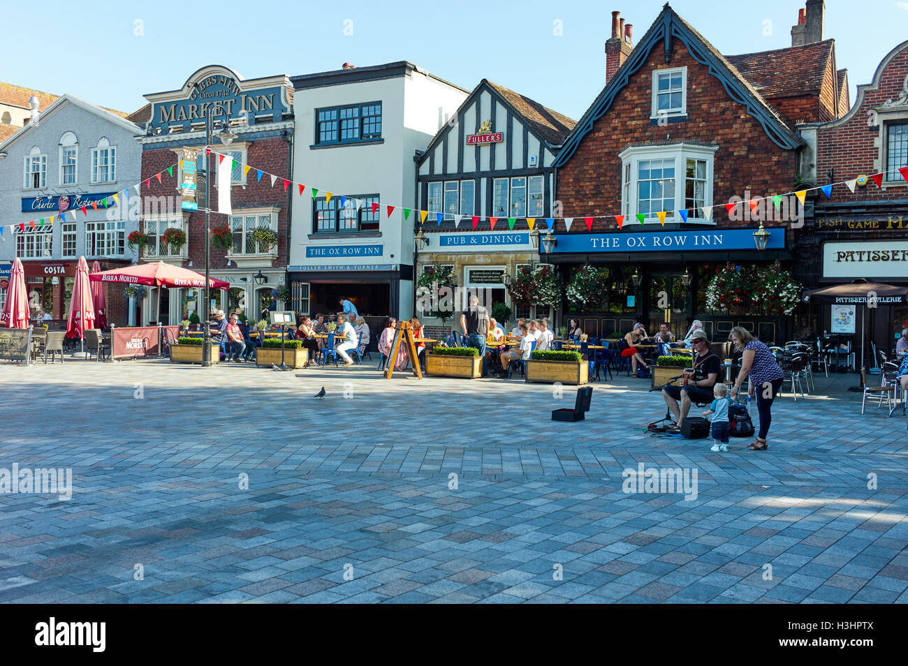 Pubs in Salisbury in Guildhall Square Stock Photo - Alamy