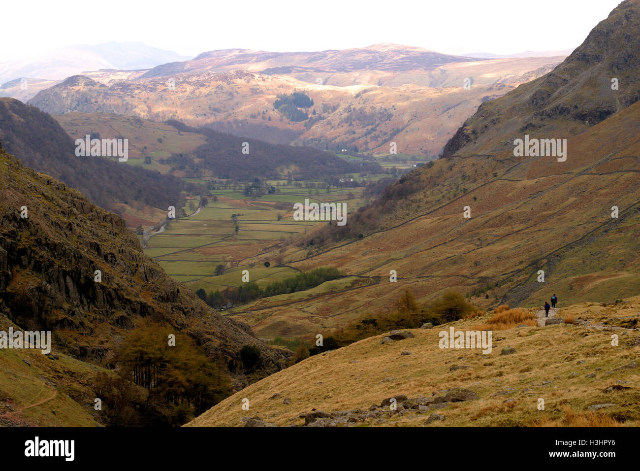 English Lake District. Descending from Stye Head Pass down into ...