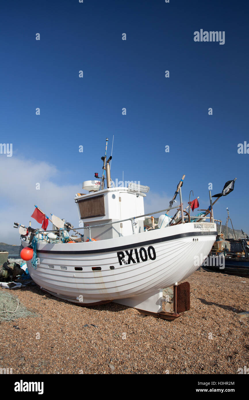 Traditional fishing boat on the beach, Hastings, East Sussex, UK Stock ...