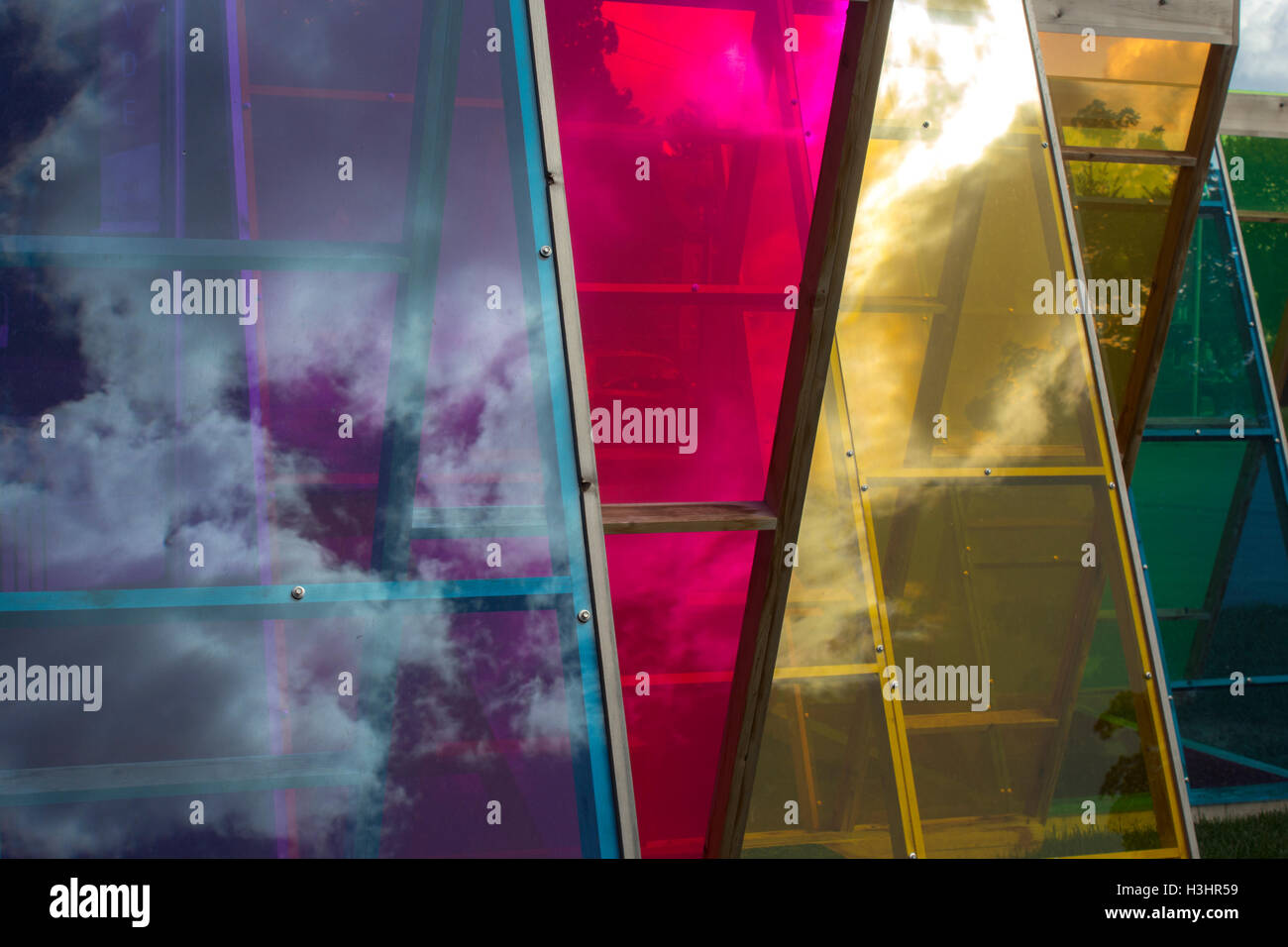Transparent color panels reflecting the sky and clouds Stock Photo - Alamy