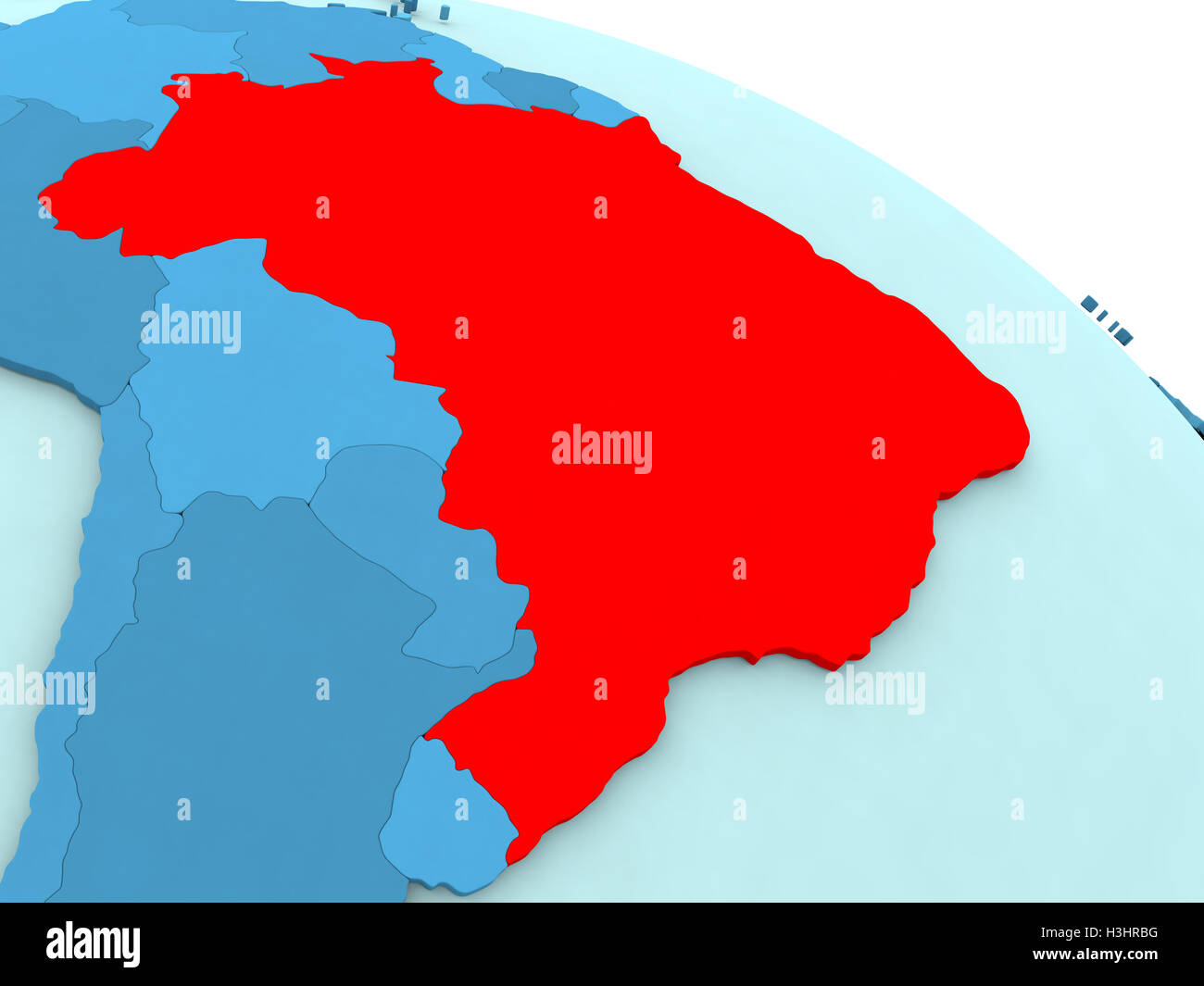 3D illustration of Brazil highlighted in red color on blue globe Stock ...