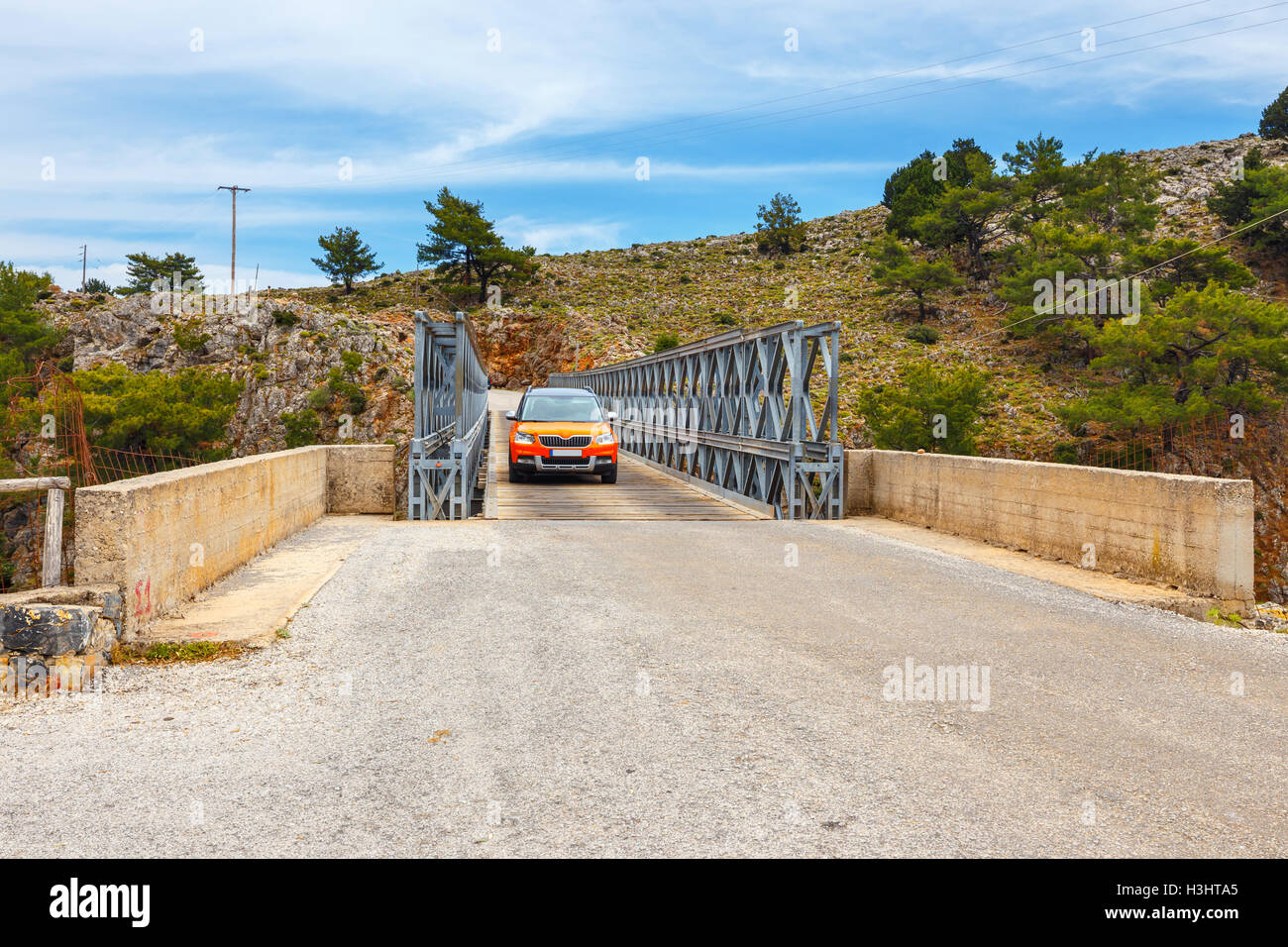 Famous truss bridge over Aradena Gorge, Crete Island, Greece Stock ...