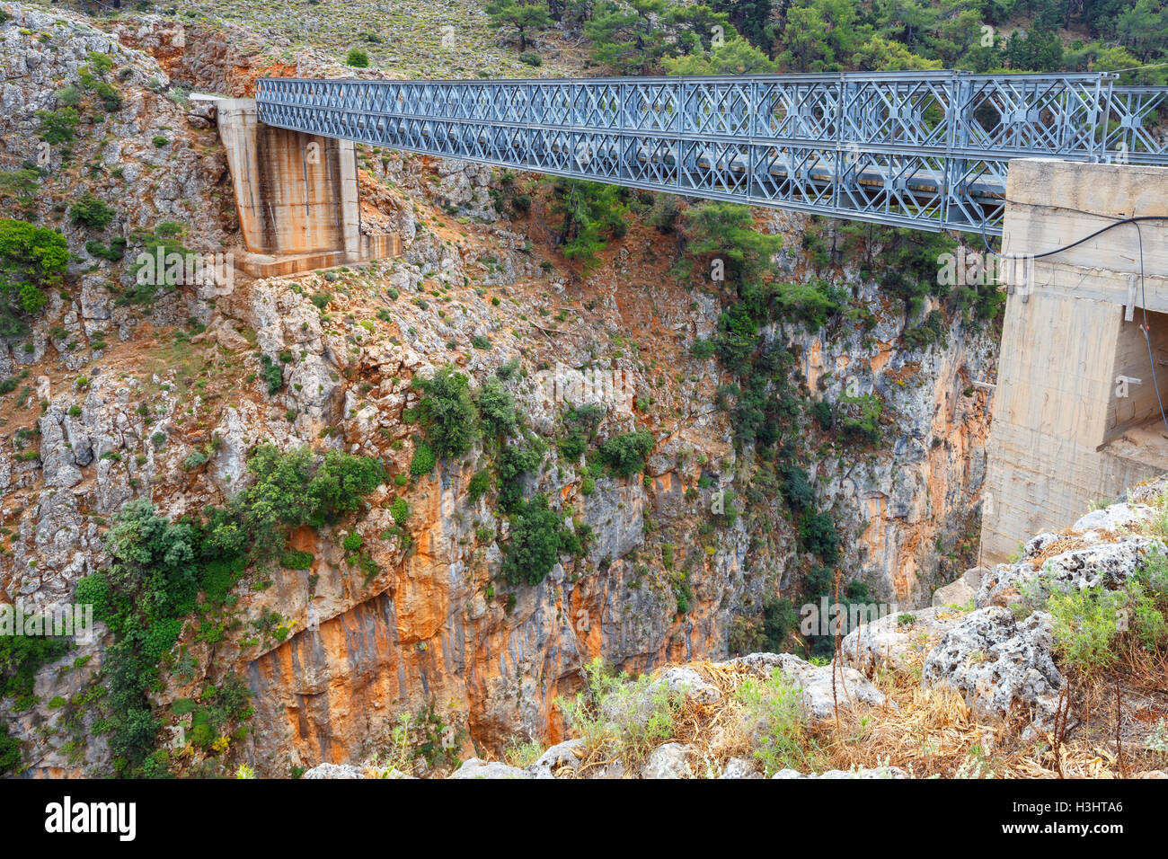 Famous truss bridge over Aradena Gorge, Crete Island, Greece Stock ...