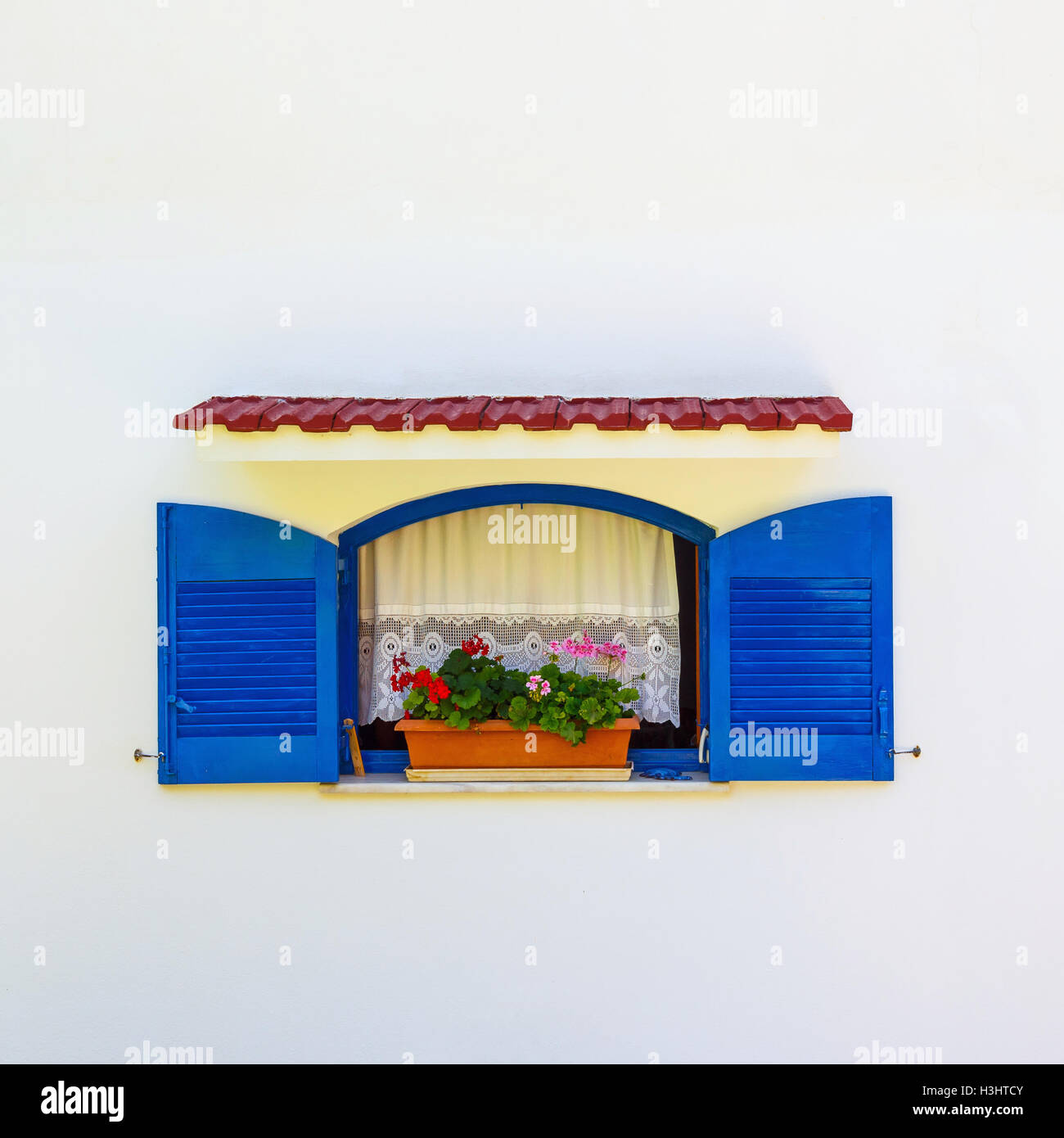 Open greek blue window, Greece Stock Photo - Alamy