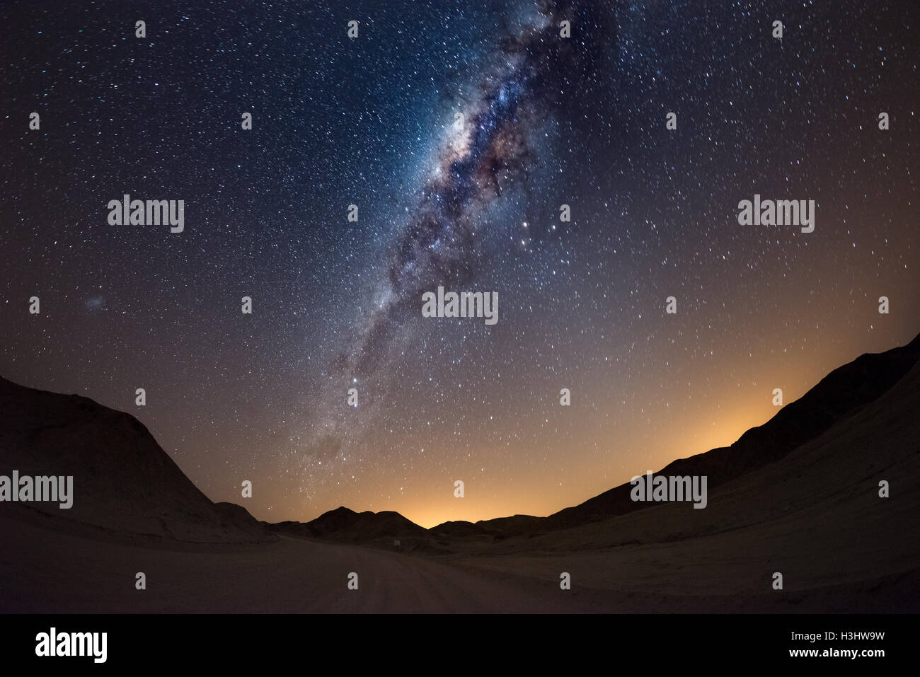 Starry sky and Milky Way arc, with details of its colorful core ...